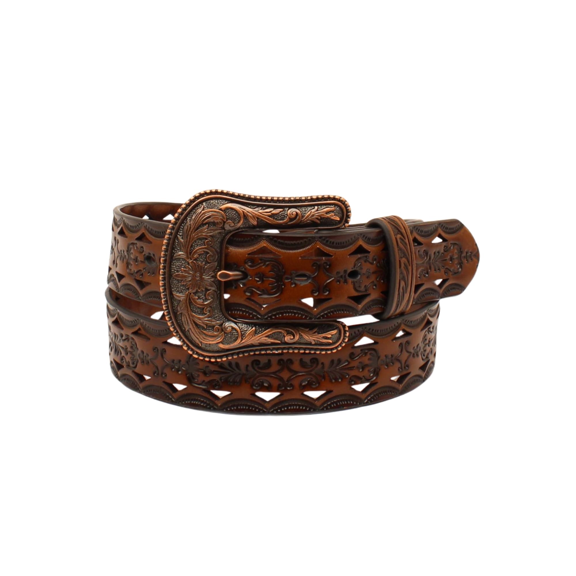 Ariat Women's Copper Buckle Triangle Cut Out Belt, Brown/Black, Extra Large