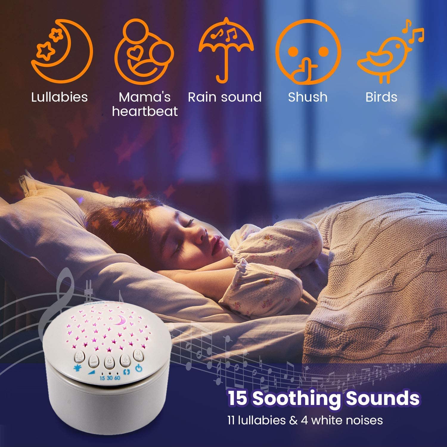 Baby Sleep Soothers, Momcozy Baby White Noise Machine, Auto-Off Timer and Volume Control Night Light Soother, 15 Lullabies Sound Machine for Newborns and Up, Elephant