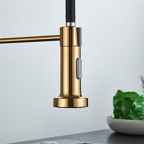 Brushed Gold Kitchen Faucet Pull Down 2-Way Spray Single Handle Hot Cold Water Mixer Tap 360 Rotation Mixer Tap