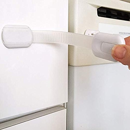 BabyKeeps Child Safety Locks - Latches to Baby Proof Cabinets, Drawers, Appliances - No Drilling - Plus Extra 3M Adhesive Included - Adjustable Length - 6 Pack, White