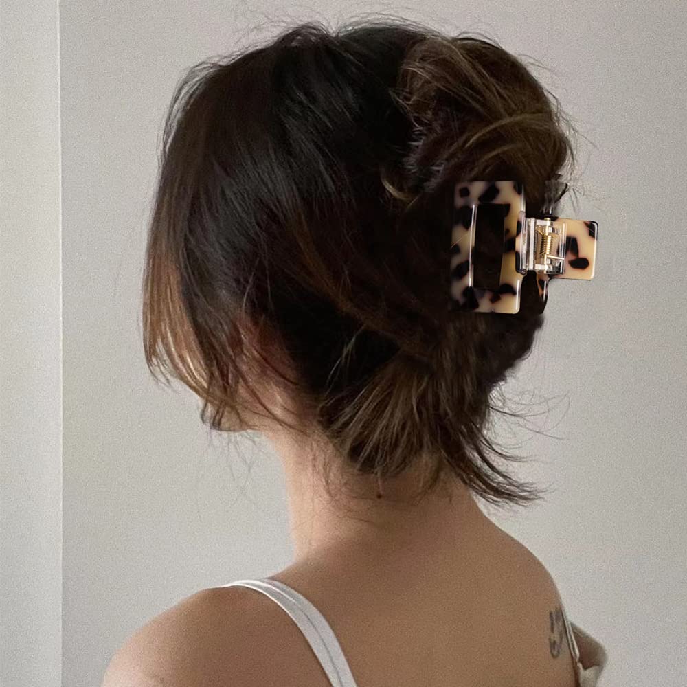 Bolonar 4PCS Hair Clips Set - Small Neutral Color Matte Claw Clips for Thin and Thick Hair, 2 Square Hair Accessories for Women