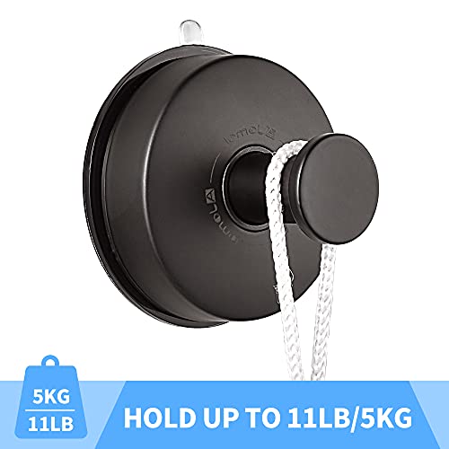 JOMOLA Suction Cup Hook Stainless Steel Bathroom Towel Holder Utility Shower Hooks Hanger for Towel Storage Kitchen Organizer for Towel Hook, Matte Black, 4PCS