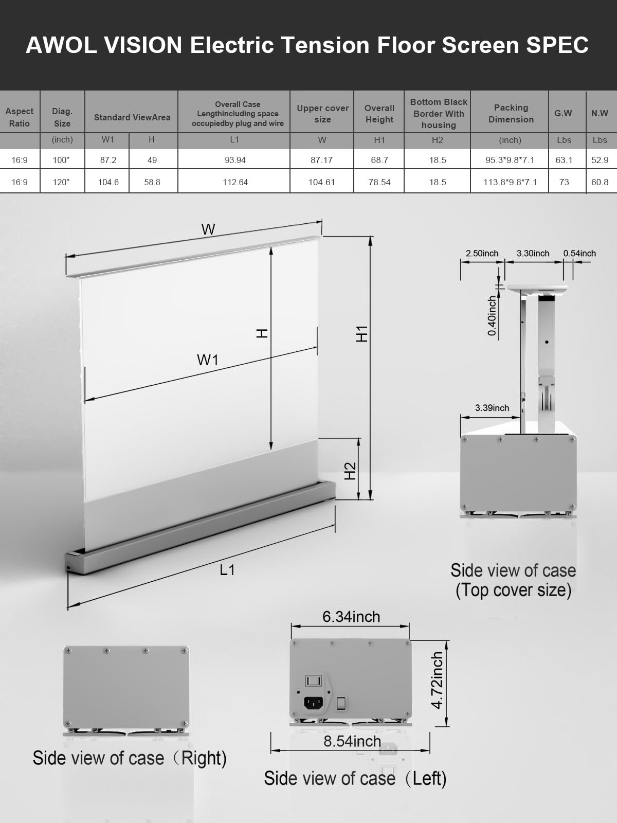 AWOL VISION LTV-2500 and 120" Motorized ALR Floor Rising Projector Screen,Active 3D, 150", 2600 Lumen, HDR10+, UST Laser TV Projector (Fire TV Stick 4K Max Included)