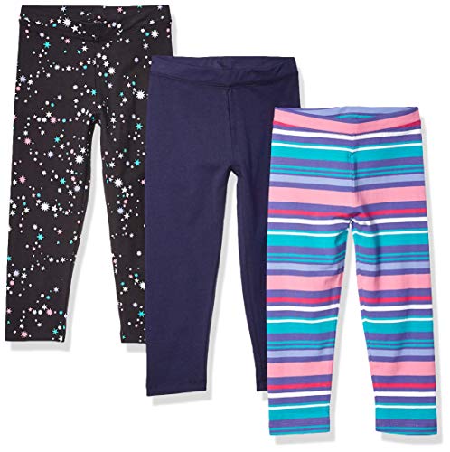 Amazon Essentials Girls' Cropped Capri Leggings (Previously Spotted Zebra), Pack of 3, Navy/Stars/Stripe, X-Small