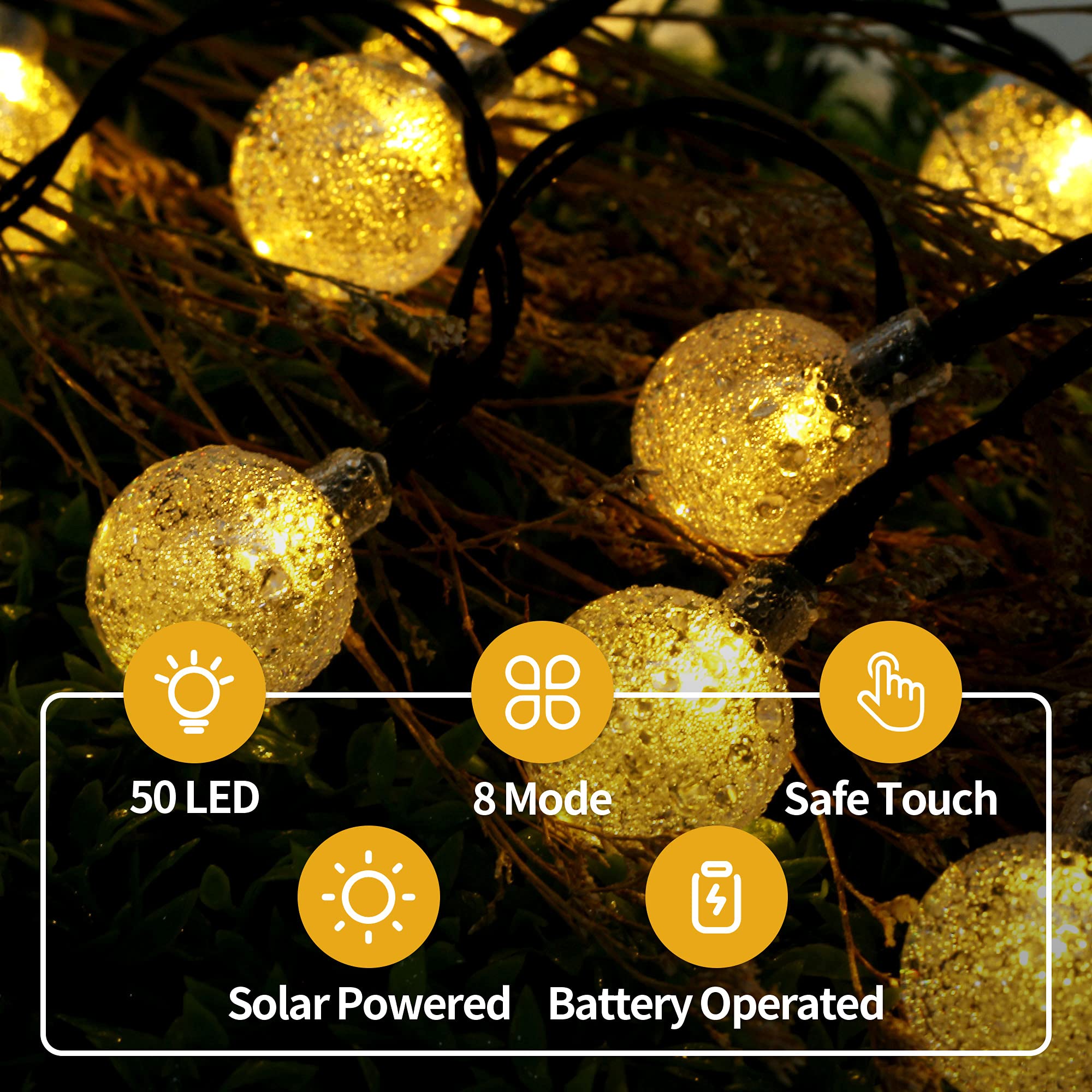 Kitmose Solar String Lights Outdoor Patio Lights,8 Modes 22 FT Christmas Fairy Lights Hanging Lights 50 LED for Balcony Backyard Porch,Solar Powered Auto On/Off (Warm White)