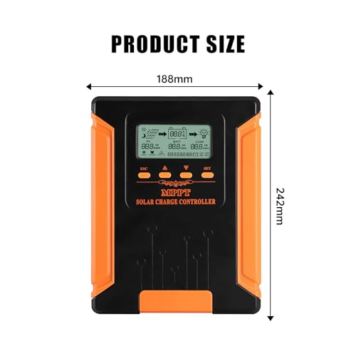ATMOREA MPPT 60 Amp Solar Charge Controller - 12V 24V 36V 48V Auto Adaptive - LCD Display -Dual Fans Cooling- Supports up to 180V PV Input for AGM, Gel, Flooded and Lithium Battery