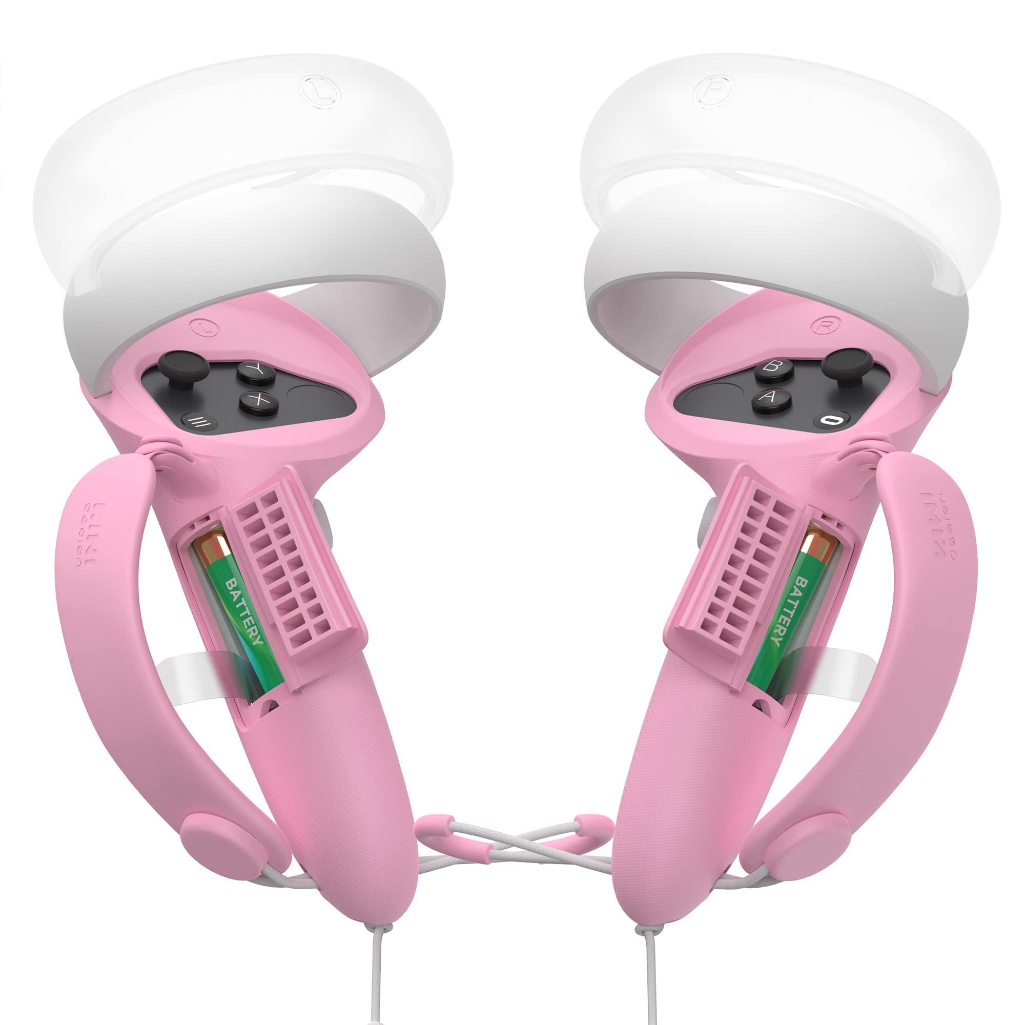 KIWI design Controller Grips Cover with Battery Opening Adjustable with Knuckle Straps, Suitable for Large Hands Compatible with Quest 2 Accessories (Pink)