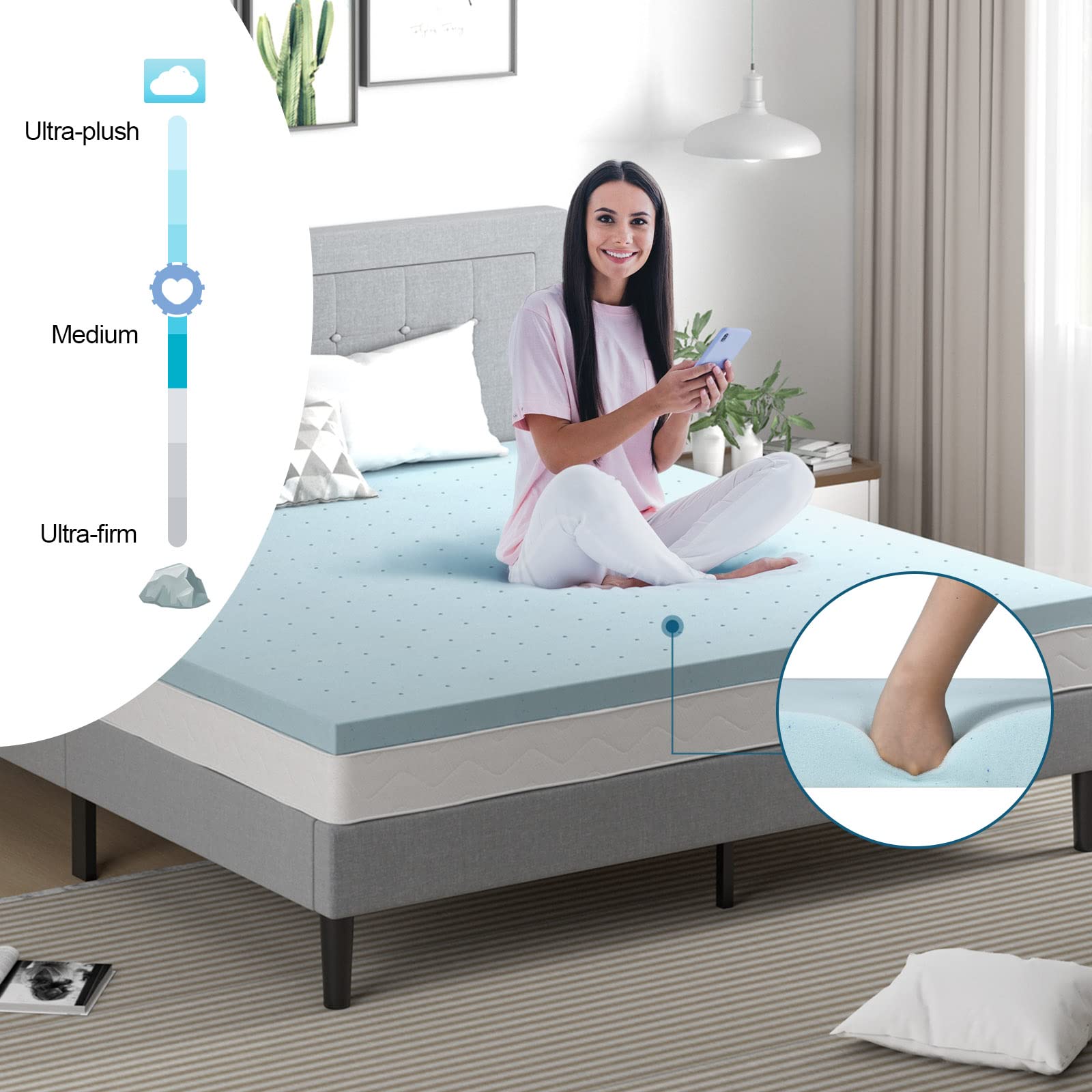 Giantex 4 Inch Mattress Topper, Gel Infused Memory Foam Bed Topper, Cooling Ventilated Mattress Bed Pad Soft & Supportive, Pressure Relieving, CertiPUR-US Certified (King)