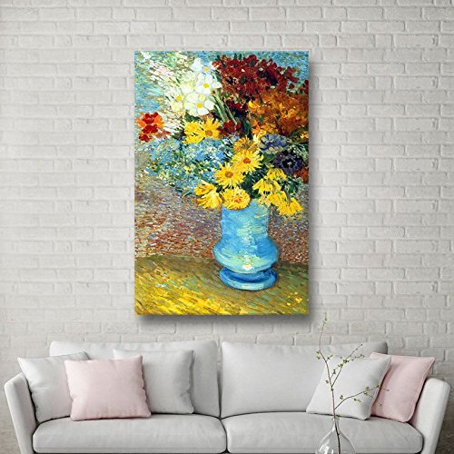 ArtWall Vincent Vangogh's Flowers in Blue Vase, Gallery Wrapped Canvas, 18 by 24-Inch