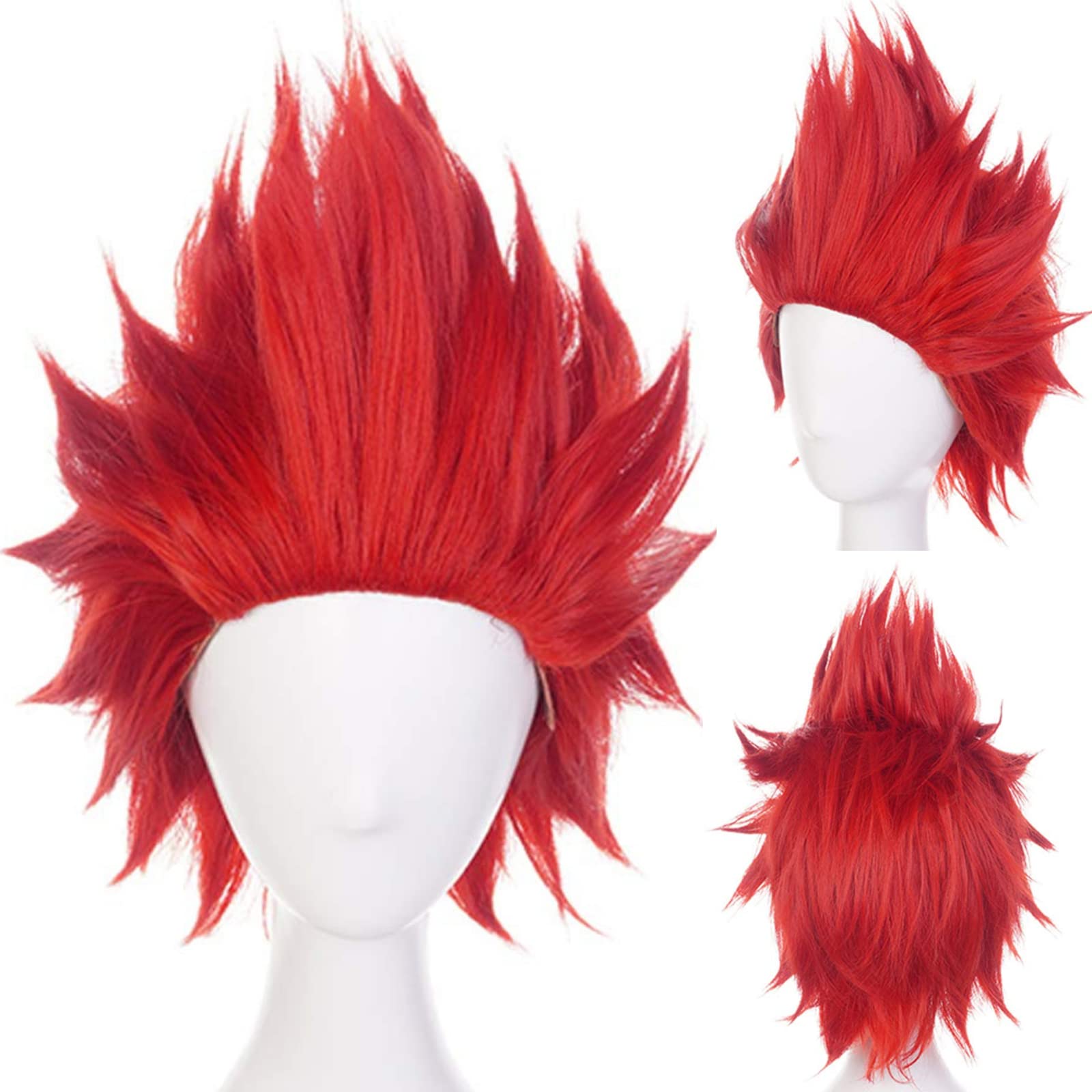 Anogol Wig Cap+ Short Red Anime Cosplay Wig Anger Wig Synthetic Red Hair Anger Outfit Red Spiky Wig Short Red Wig for Men Halloween Christmas Party Costume Wig Short Red Crazy Wig