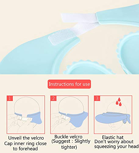 Baby Shower Cap Bathing Cap Safe Silicone Protection Bath Cap Soft Adjustable Visor Hat for Protector Head Eye Ear Shampoo Caps for Toddler,Baby, Kids,Children(Blue)