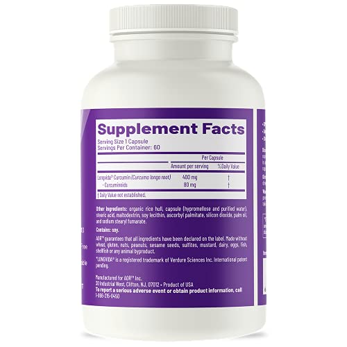 AOR, CurcuVIVA, Natural Supplement to Support Joint, Digestion and Liver Health, High Bioavailability Curcumin, 400 mg, Vegan, 60 capsules (60 servings)