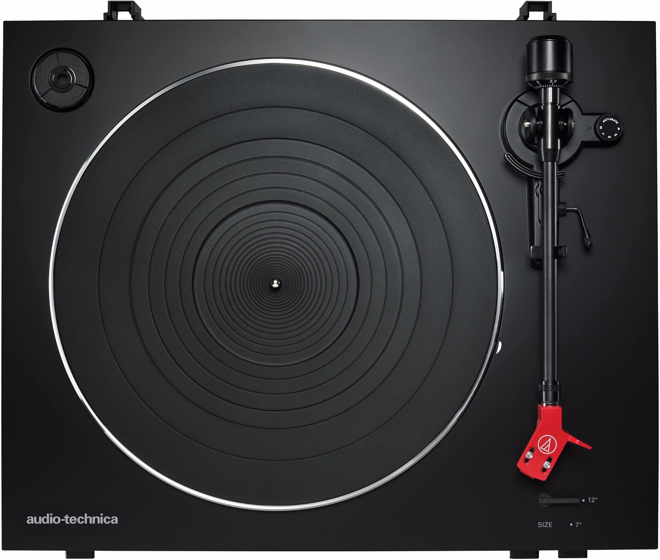 Audio-Technica AT-LP3BK Fully Automatic Belt-Drive Stereo Turntable (Black) Bundle with Bluetooth Studio Monitors - Pair, Turntable Stylus Scale, and Cleaning Brush (4 Items)