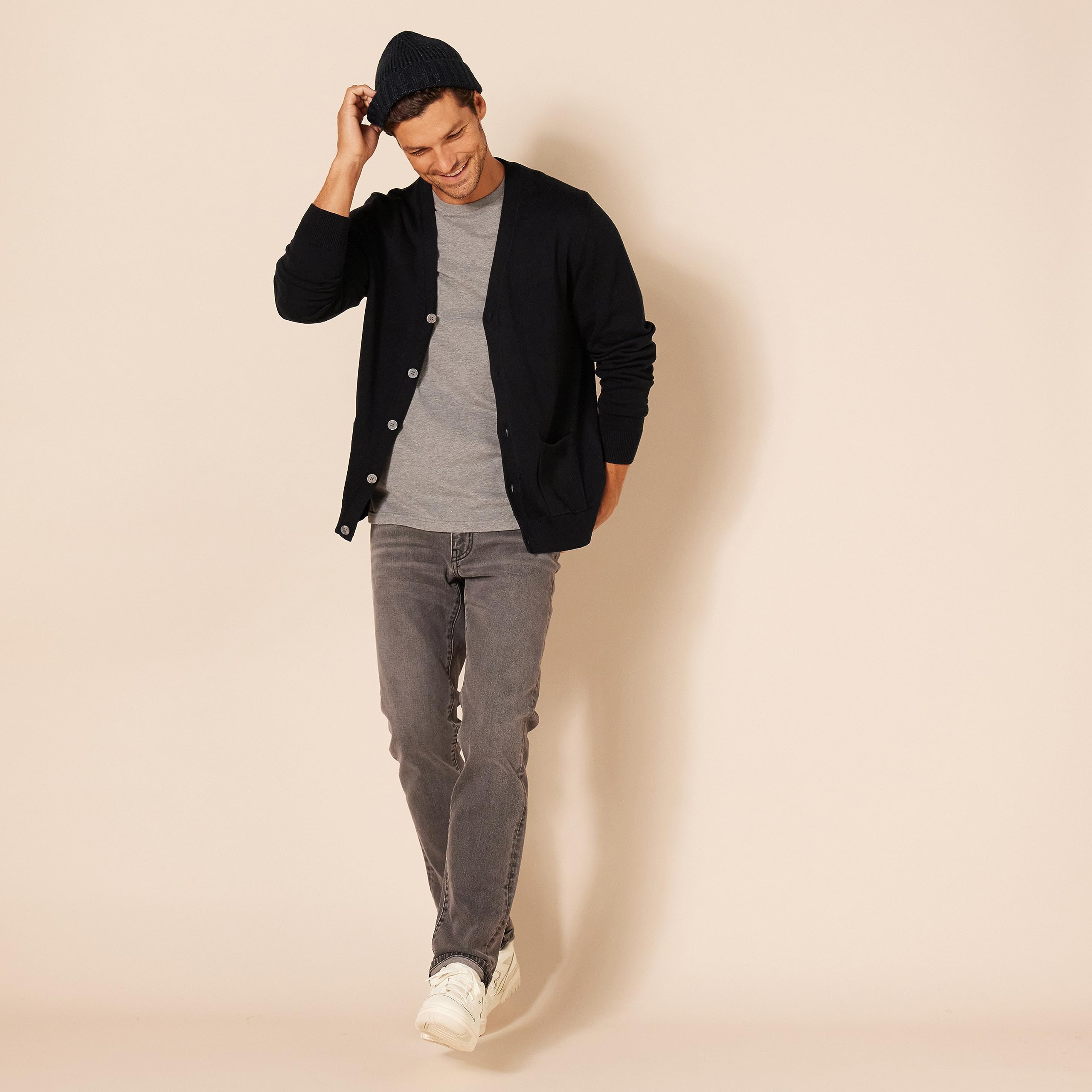 Amazon Essentials Men's Cotton Cardigan Sweater, Black, Large