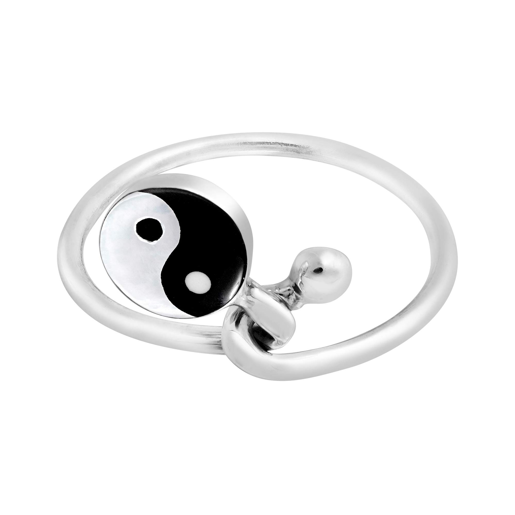 AeraVida Beautiful Eternal Duality Yin and Yang Twisting .925 Sterling Silver Band Ring Black, White