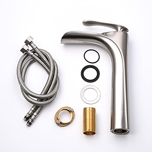 Bathroom Vessel Sink Faucet Tall Brushed Nickel Waterfall Single Handle Bath Lavatory One Hole Basin Mixer Tap Commercial Farmhouse Lead-Free Faucets