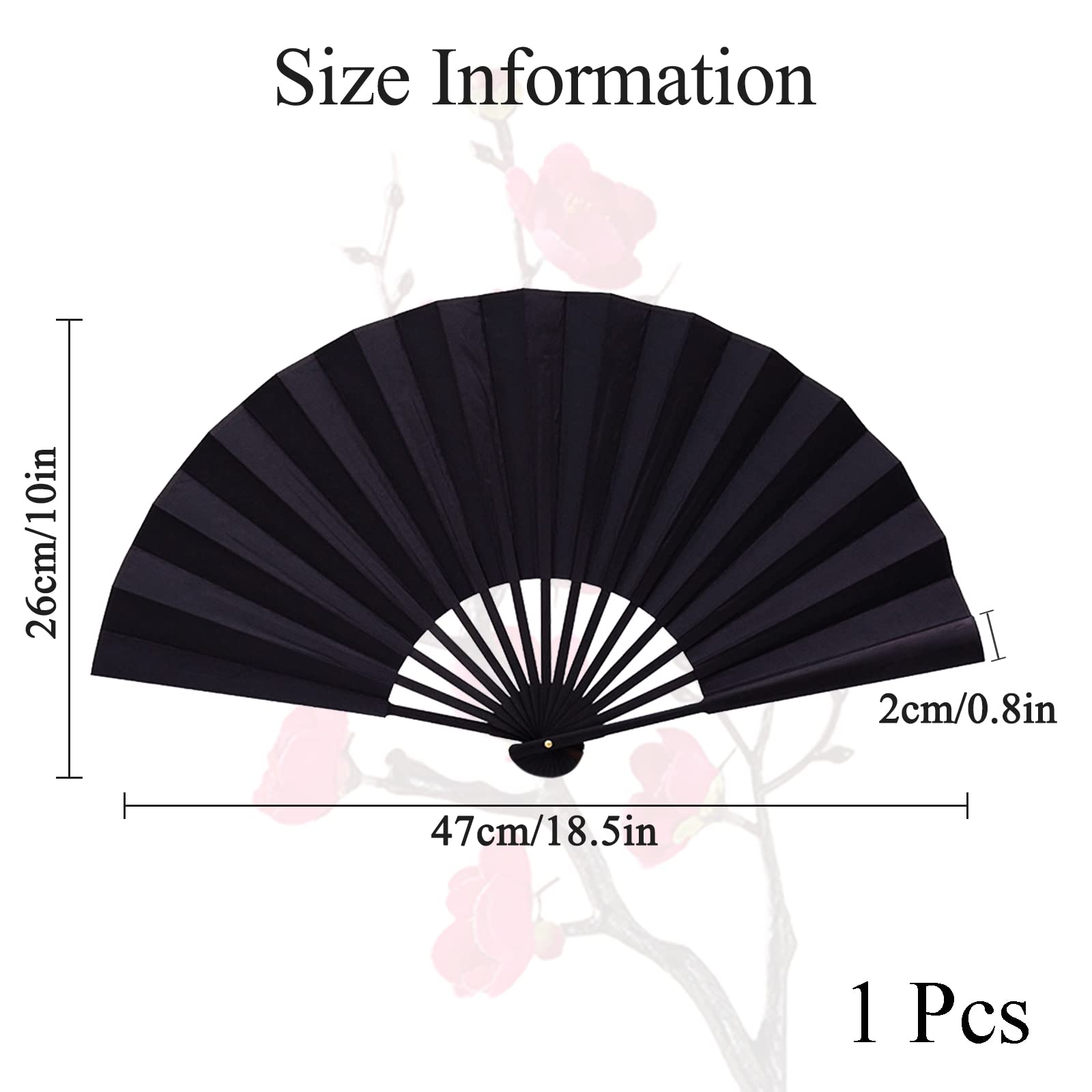 Black Handheld Folding Fan, 10in Cloth & Wooden Handle - Elegant Chinese Foldable Fans for Women for Festival, Decoration & Performance, Durable & Stylish