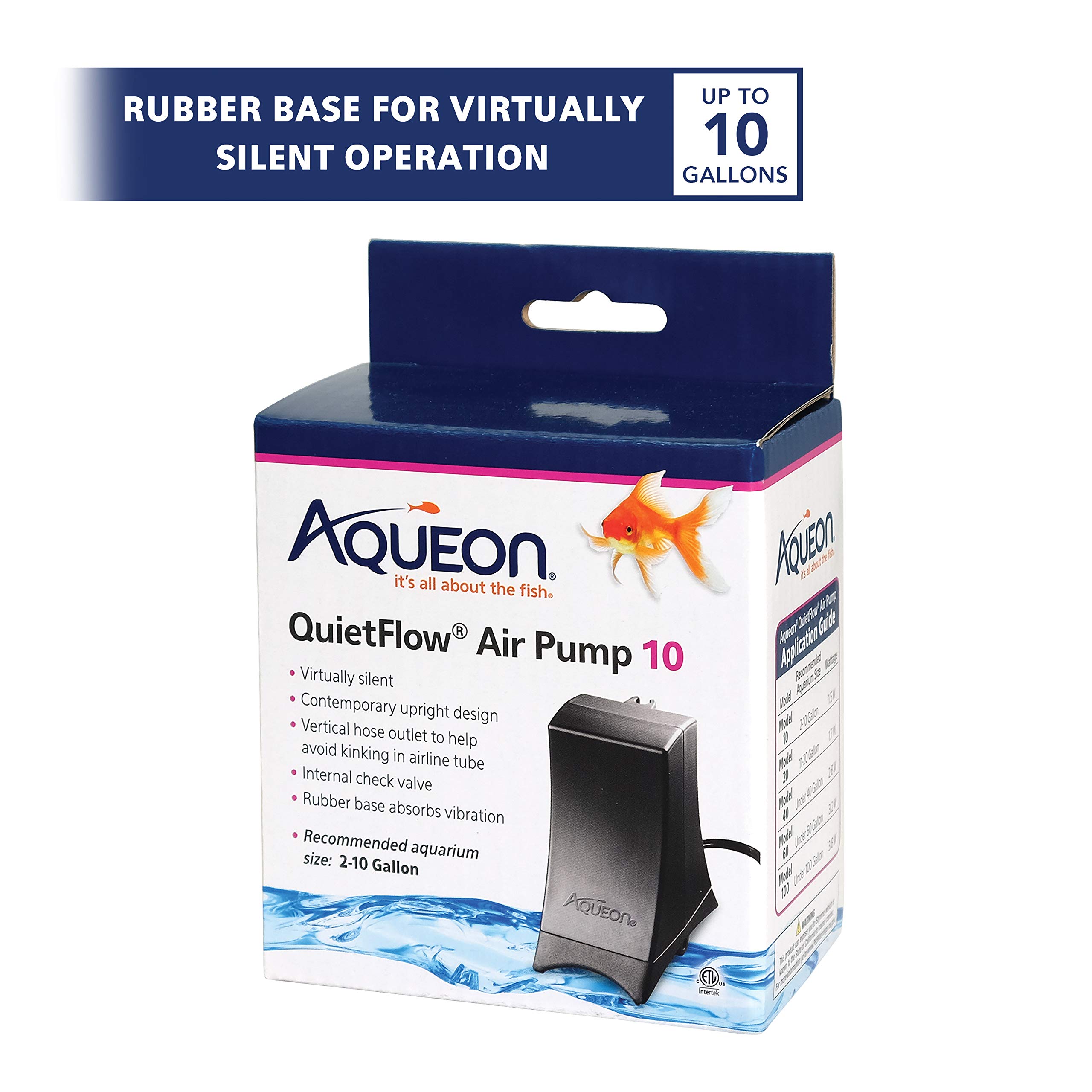 Aqueon QuietFlow Aquarium Air Pump 10, For 2-10 Gallon Tanks, Black