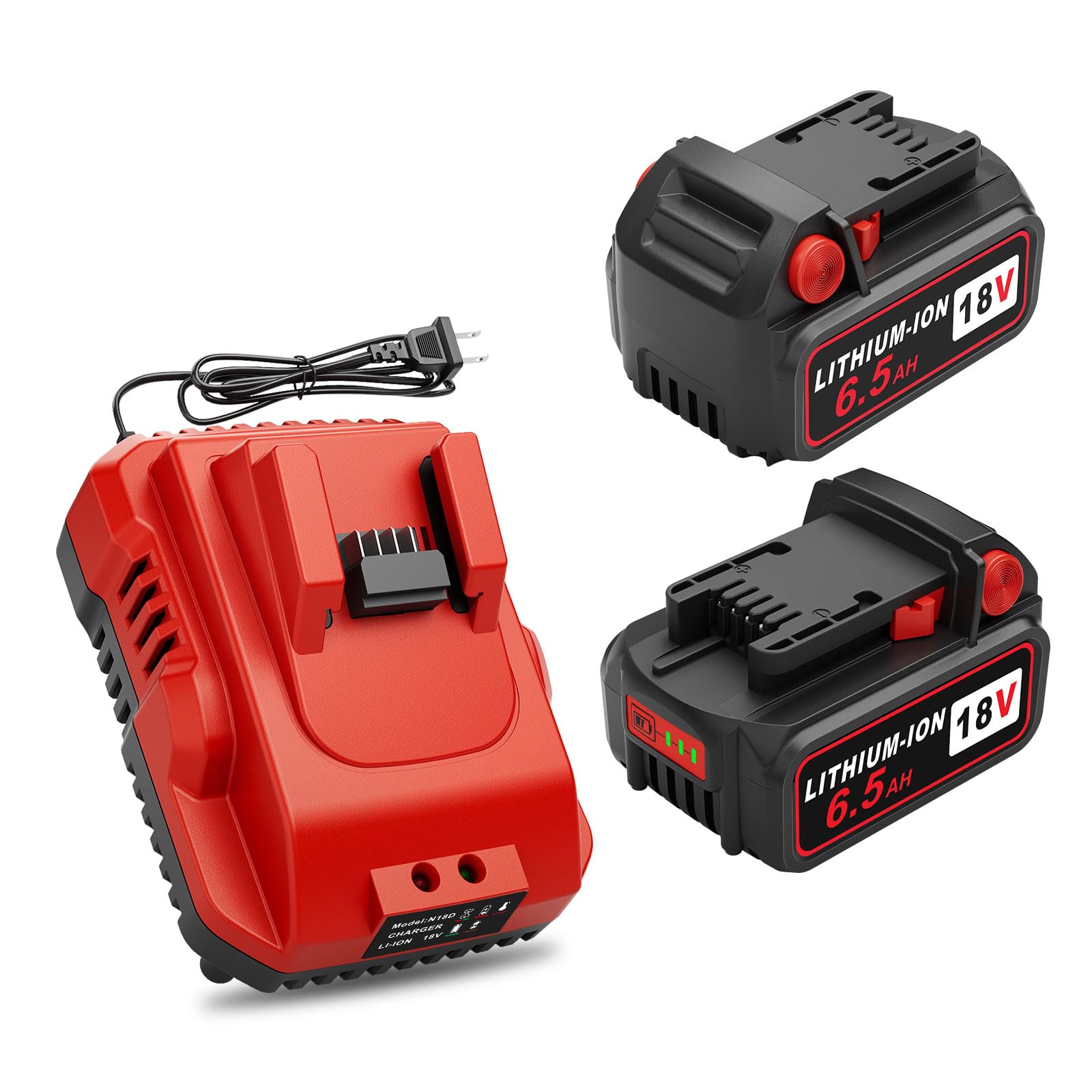 Komifolen 2 Pack 18V 6.5Ah Battery and 1 Set 18Volt Charger Compaitble with Milwaukee m18 Batteries 48-11-1820 48-11-1830 48-1840 48-11-1850
