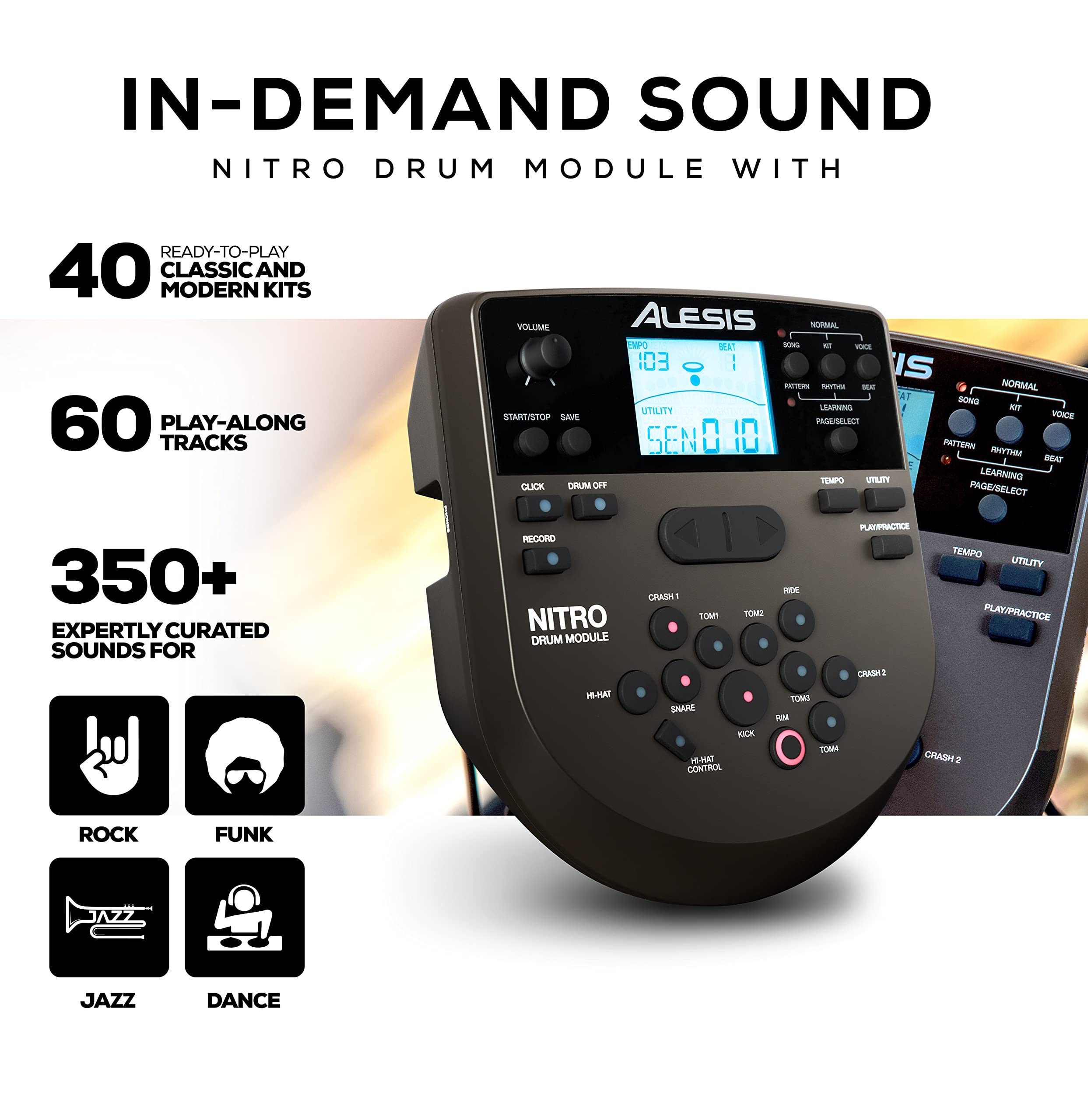 Alesis Drums Nitro Mesh Kit & Strike Amp 8 Bundle - Eight Piece Mesh Electric Drum Set With 385 Drum Kit Sounds and 2000W Drum Amplifier