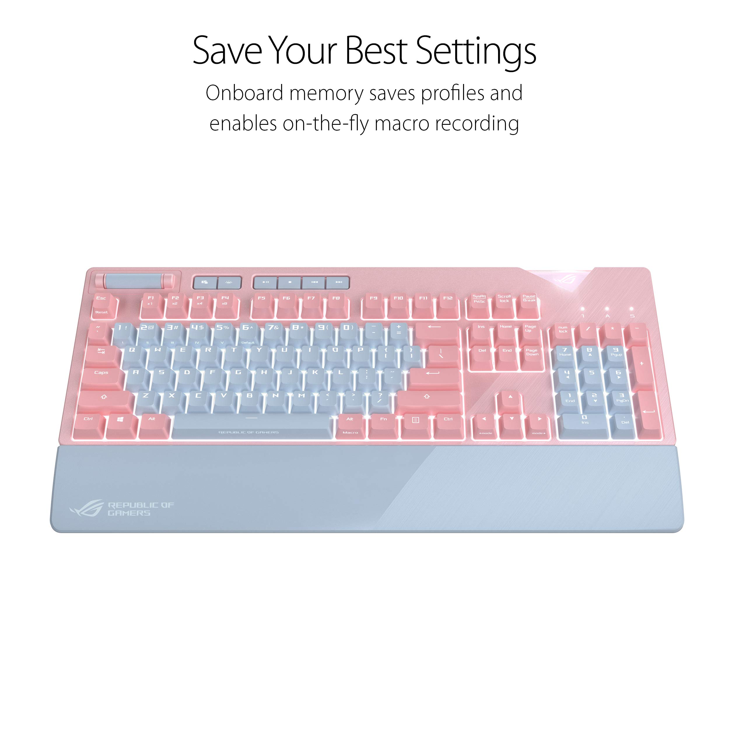 ASUS ROG Strix Flare Pnk (Cherry MX Red) Limited Edition Mechanical Gaming Keyboard with Switches, Aura Sync RGB Lighting, Customizable Badge, USB Pass Through and Media CONTROLS (Renewed)