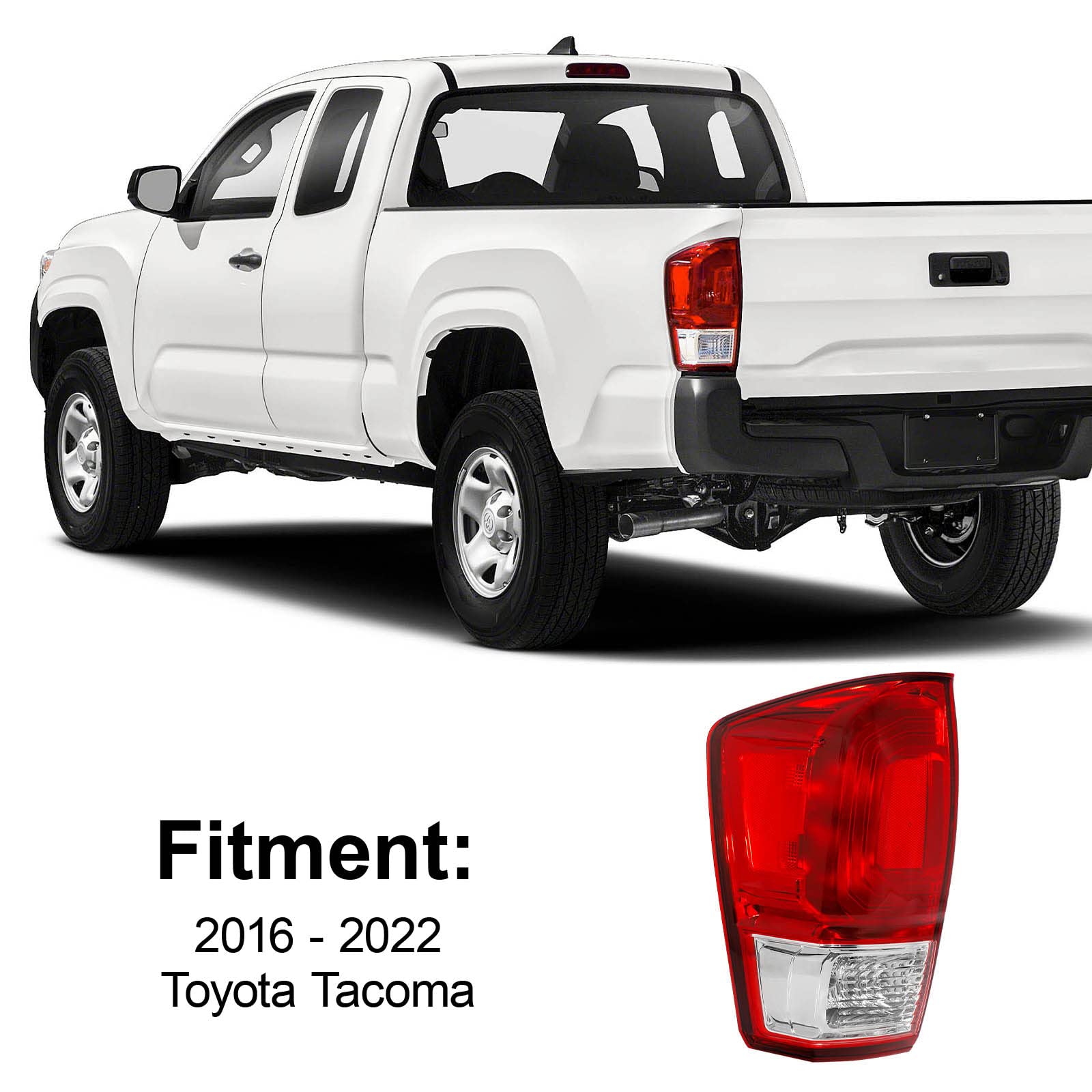 ALZIRIA Left Rear Tail Light Fit For 16 17 18 19 20 21 22 Tacoma 2016 2017 2018 2019 2020 2021 2022 Toyota Tacoma Pickup Brake Lamp Driver Side (Red Lights Chrome Trim - L)