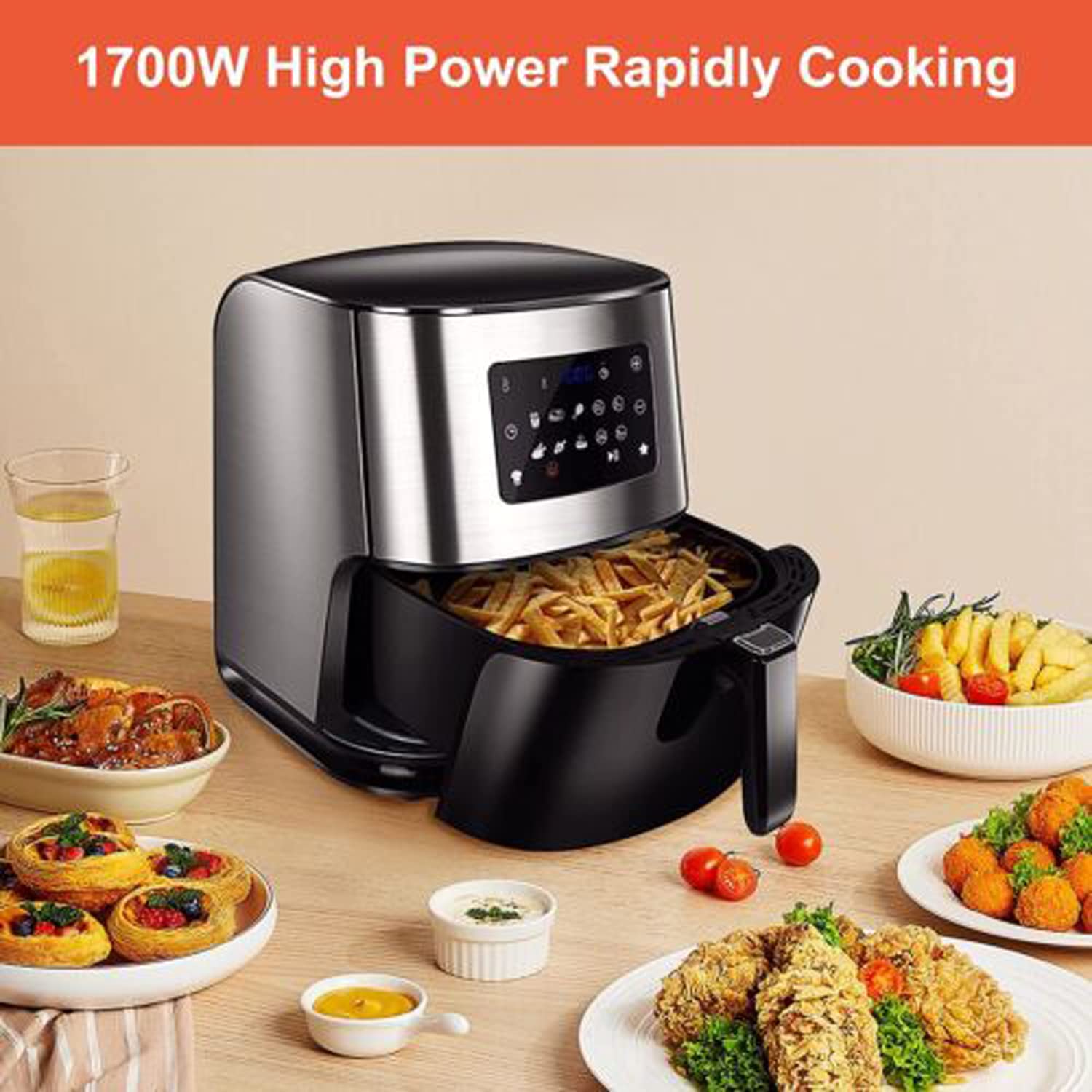 Air Fryer 6.3 Quart 10-in-1, Smart Electric Hot Airfryer Oven, 1700-Watt Oilless Cooker for Roasting, Air Frying, LED Digital Touchscreen, Nonstick Basket