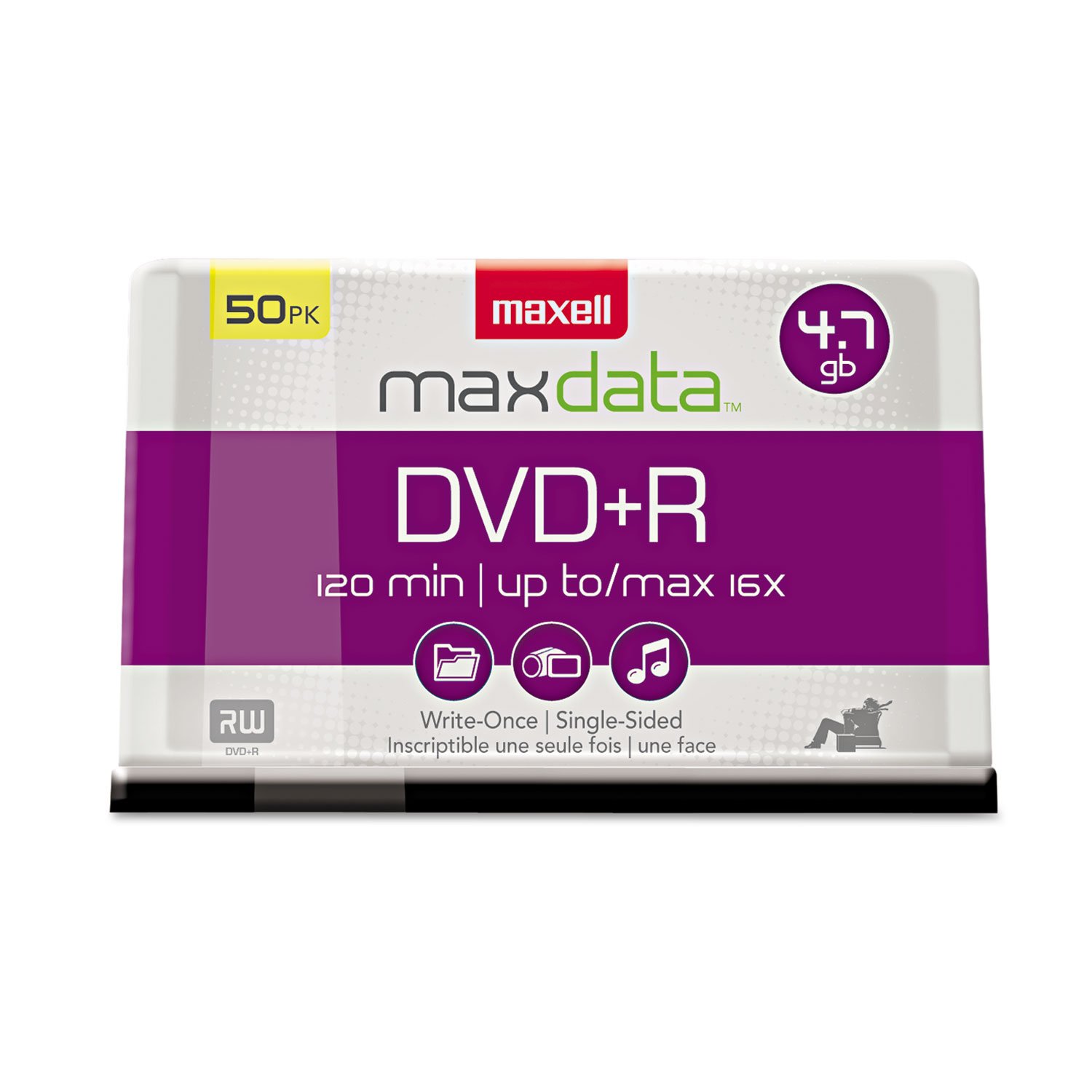 Maxell 639013 DVD+R Discs, 4.7GB, 16x, Spindle, Silver, 50/Pack