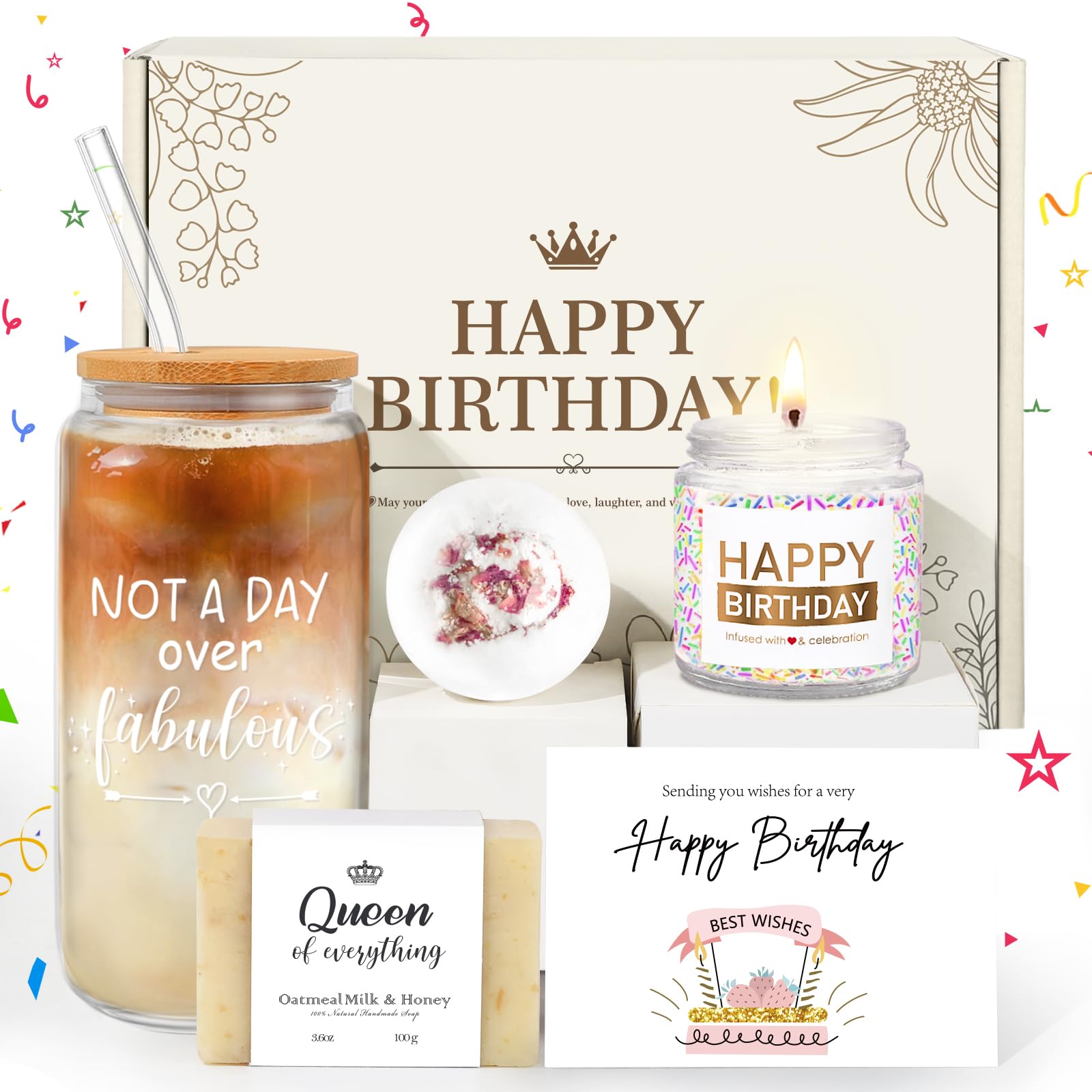 Birthday Gifts for Women, Happy Birthday Gift Baskets for Women, Women Unique Birthday Gifts Ideas for Best Friend, Her, Sister, Daughter, Coworkers, Families - Not a Day over Fabulous Glass Gifts Box
