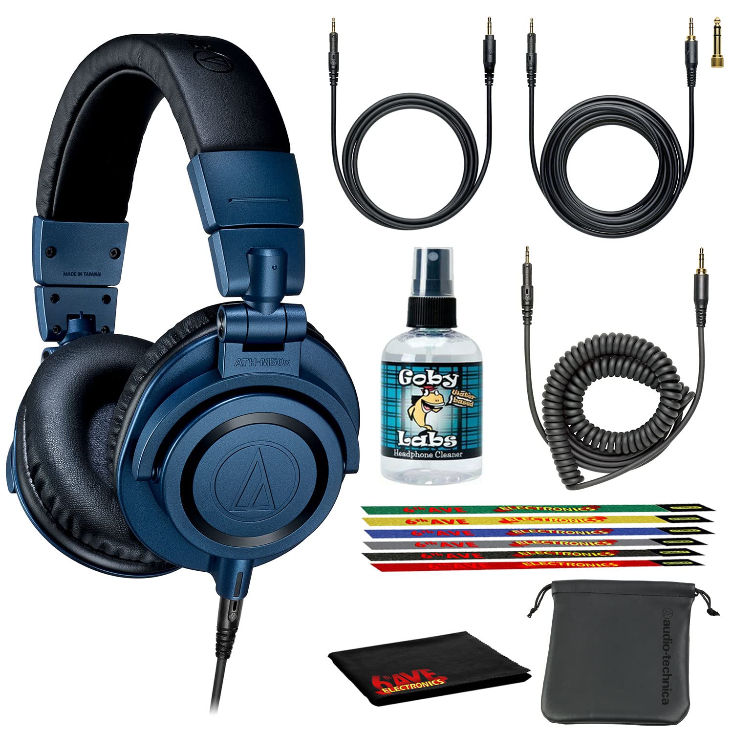 Audio-Technica ATH-M50xDS Professional Studio Monitor Headphone (Deep Sea) with 6Ave Cleaning Kit and 6Pk Cable Ties
