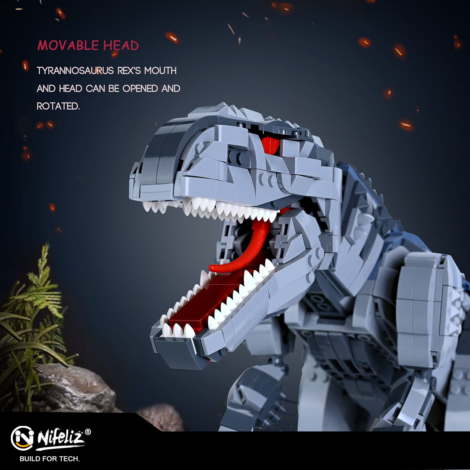 Nifeliz Indominus rex Dinosaur Building Blocks Kit - Construction Set to Build, Assembly Toy for Teens and Adults, A Cool Birthday or Anytime Gift for Kids Who Enjoy Dinosaur World (2108Pcs)