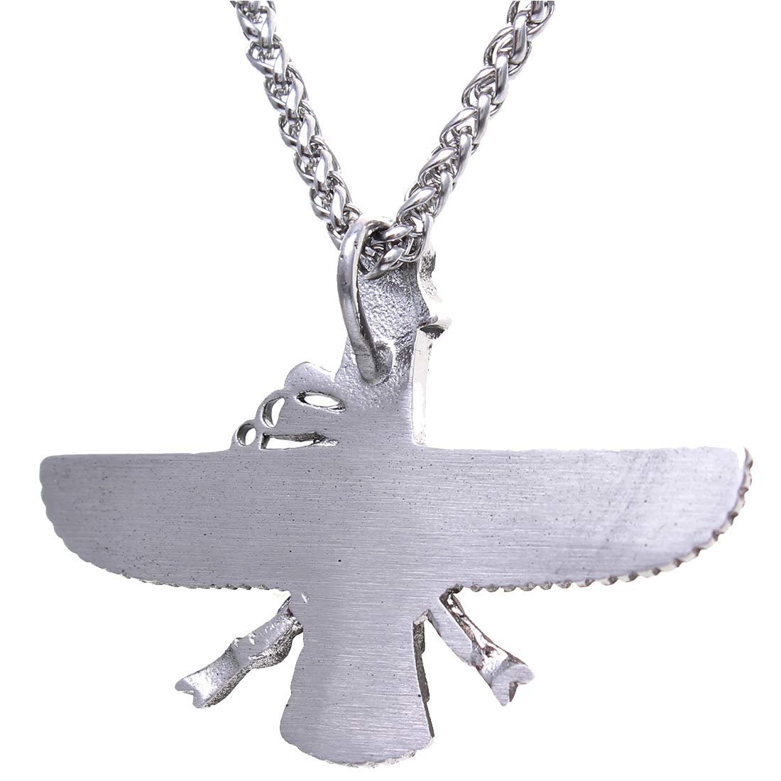 Asoodehdelan Large Farvahar Necklace Iranian Persian Art Iran Farohar Zoroastrian Faravahar Chain Necklace (Silver Plated, 18)