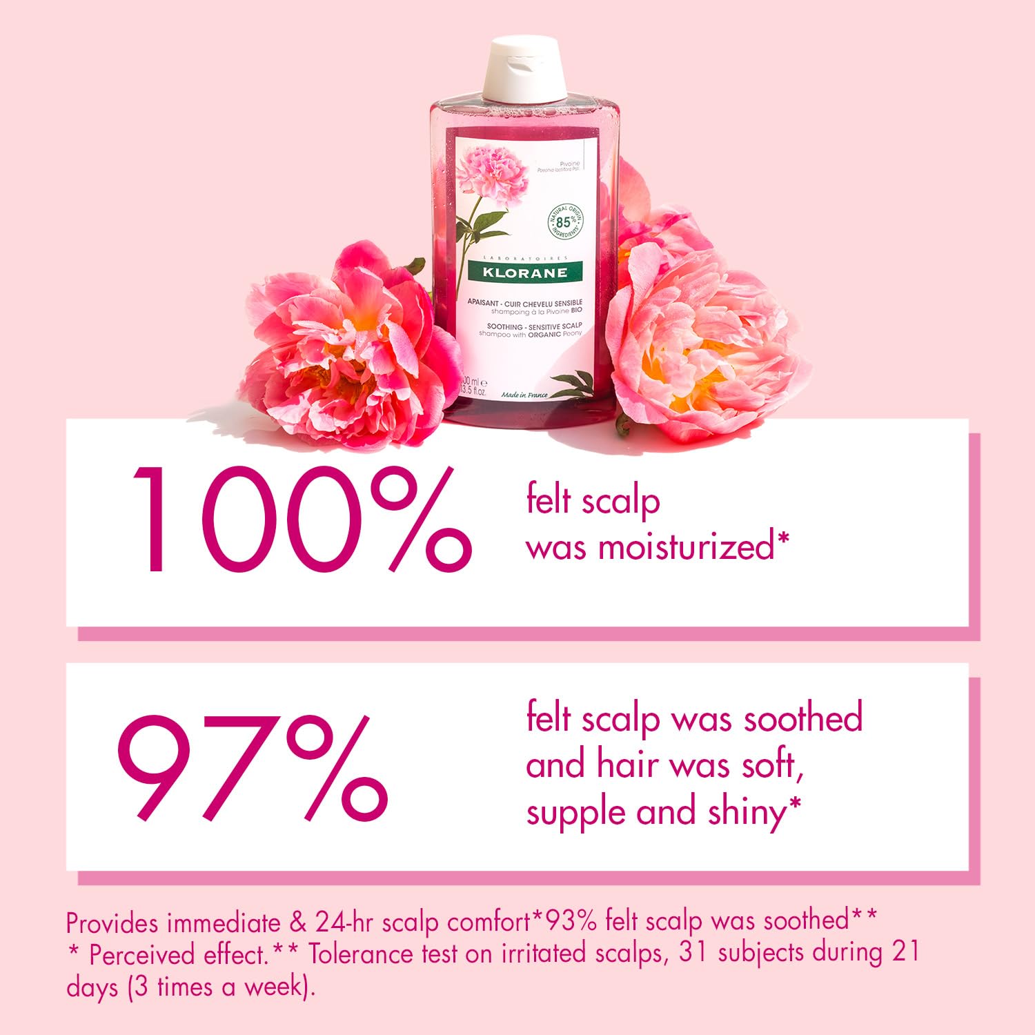 Klorane Shampoo with Peony, Soothing Relief for Dry Itchy Flaky Sensitive Scalp, pH Balanced, Provides Comfort, 13.5 fl. oz.