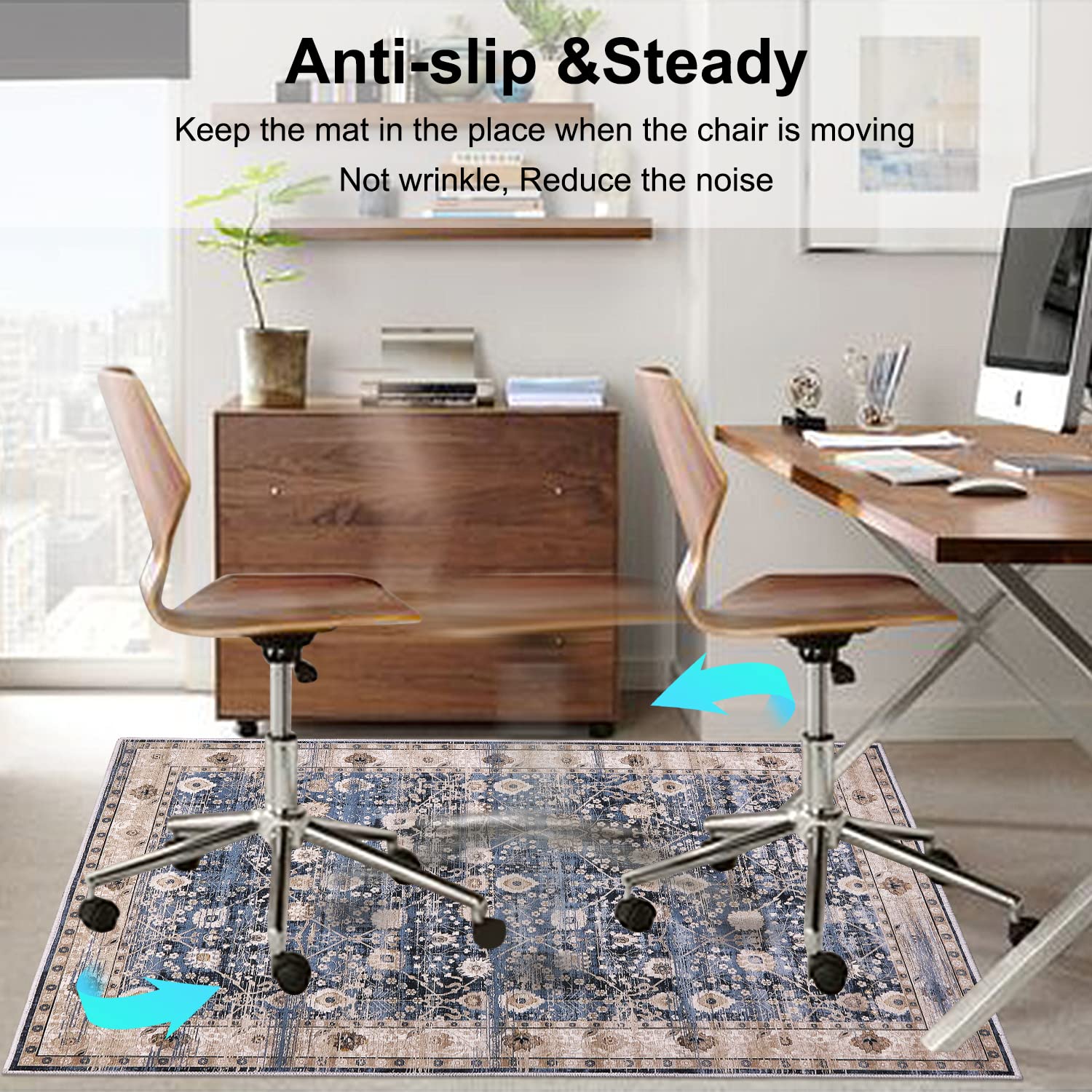 Anidaroel Office Chair Mat for Hardwood and Tile Floor, 47”X59” Computer Chair Mat for Rolling Chair, Desk Chair Mats, Low-Pile Carpet, Anti-Slip Floor Protector Rug