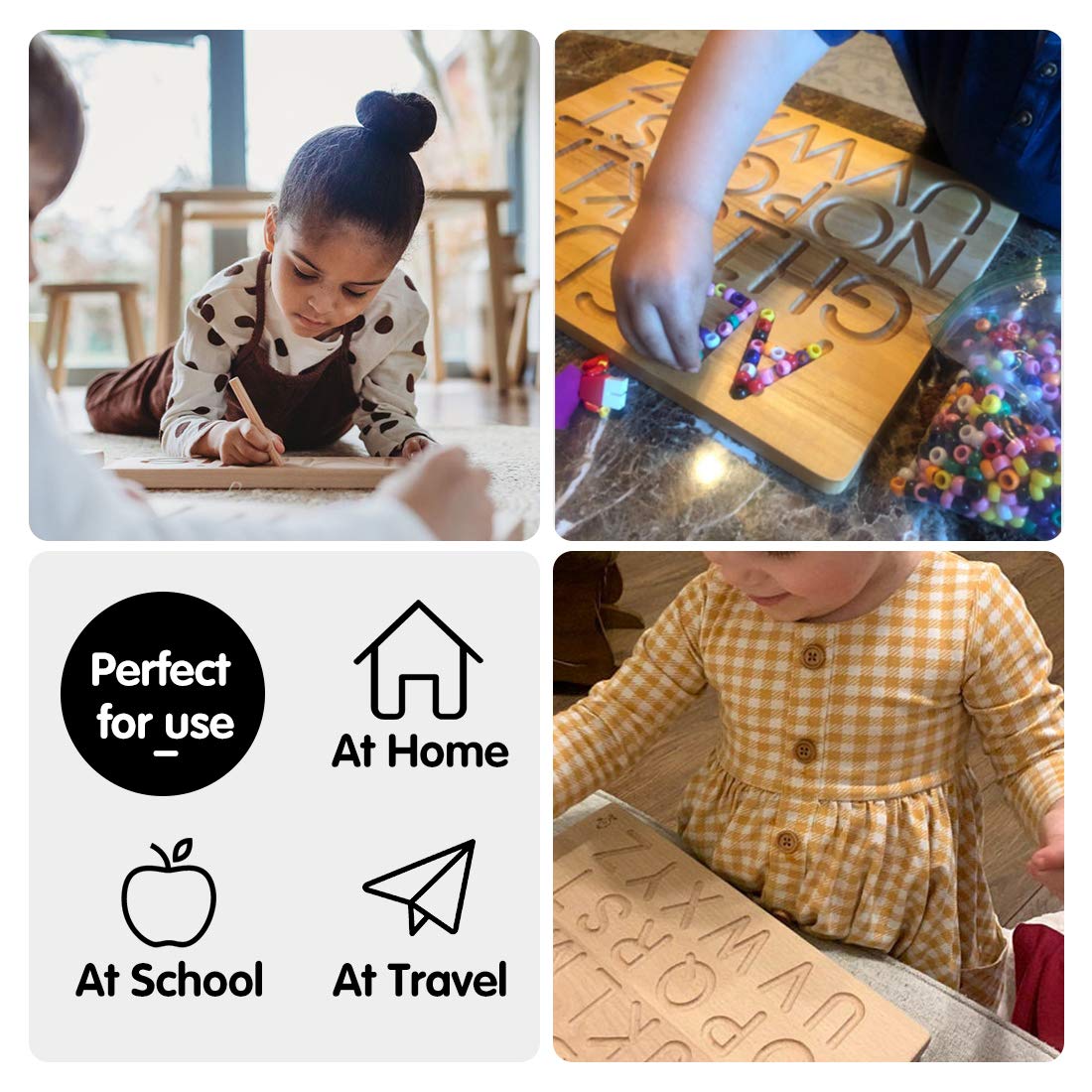 JETM·HH My First Learn to Write Wooden Number Tracing Board Preschool Handwriting Practice for Kids Age 3 4 5 Double-Sided Learning to Write ABC Educational Toy Game Fine Motor Montessori Gift