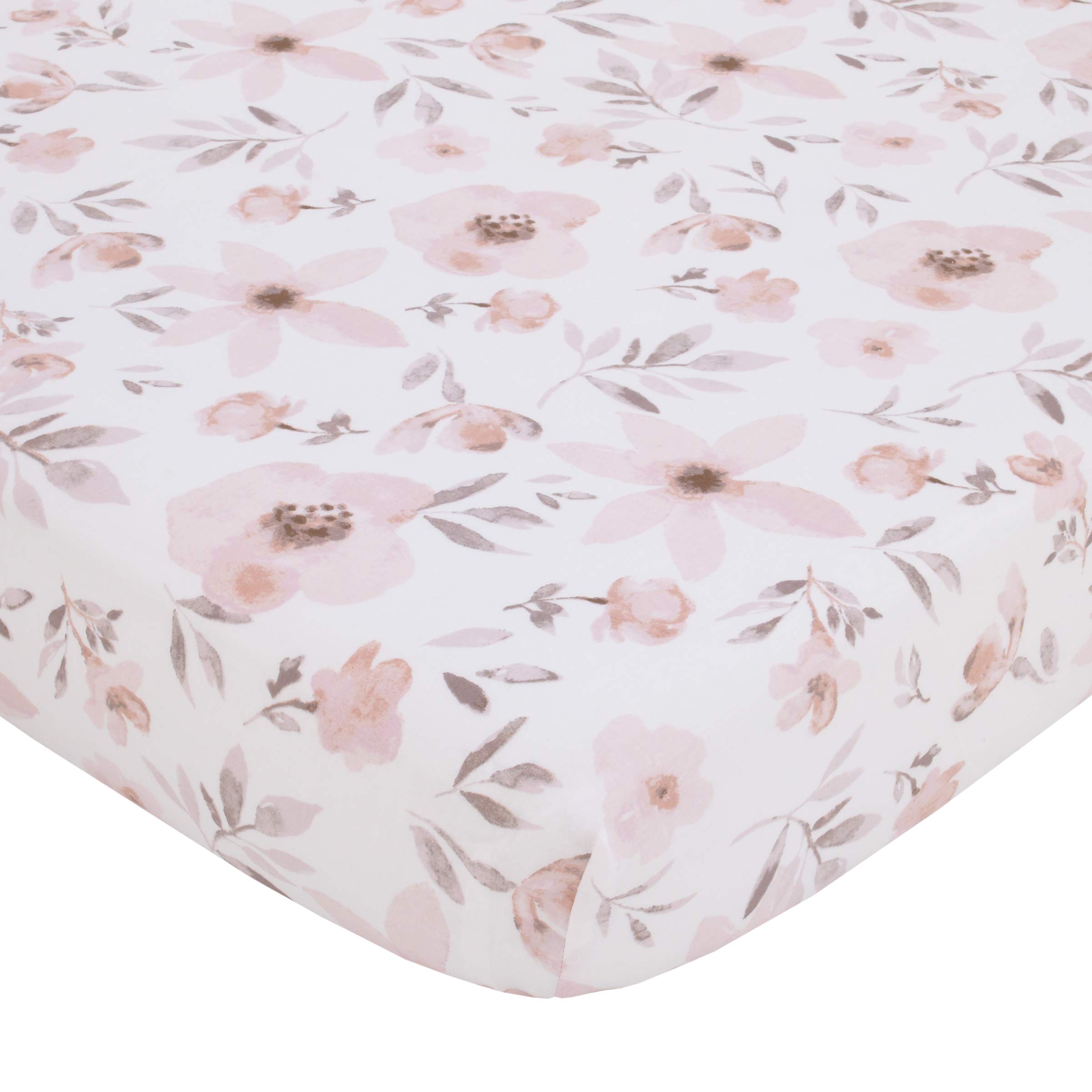 NoJo Countryside Floral - Pink, Grey & White 4Piece Nursery Crib Bedding Set, Comforter, Fitted Crib Sheet, Dust Ruffle, Diaper Stacker, Pink, Peach, White, Grey