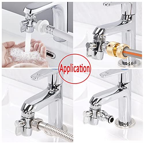 Brass Faucet Diverter Valve Adapter, Swich Faucet Adapter Aerator Valve Diverter to Connect Washing Machine, Shower Garden Hose (NPT M24mm Inlet x Quick Connector Outlet)