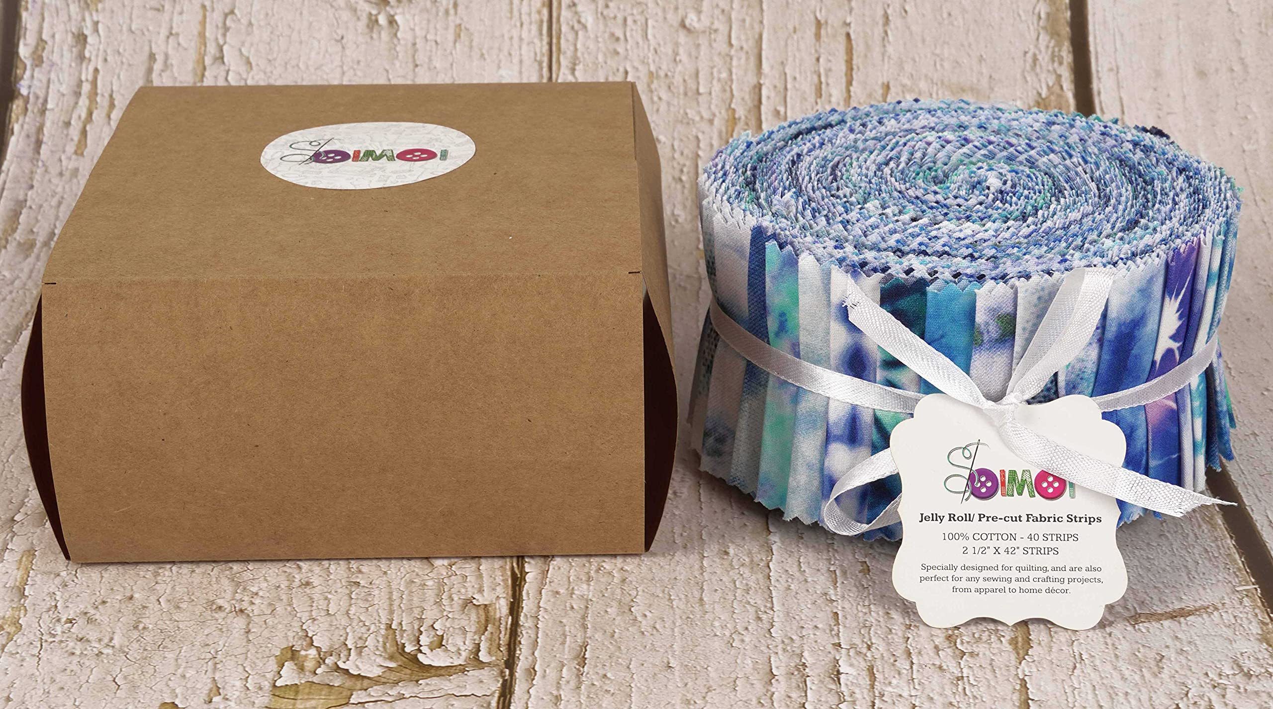 Soimoi 40Pcs Tie Dye Print Cotton Precut Fabrics for Quilting Craft Strips 2.5x42inches Jelly Roll - Blue