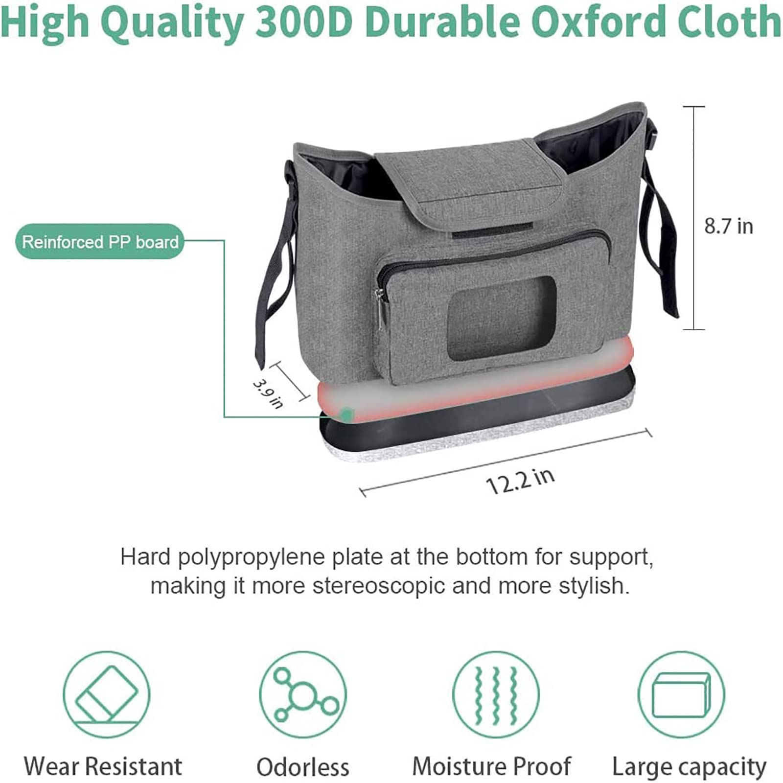Baby Stroller Organizer - Stroller Accessories Bag Large Space with 2 Cup Holders Multiple Zipper Pockets for Bottle, Diaper, Phone, Toys, Baby Items - Fits All Strollers, Easy Installation