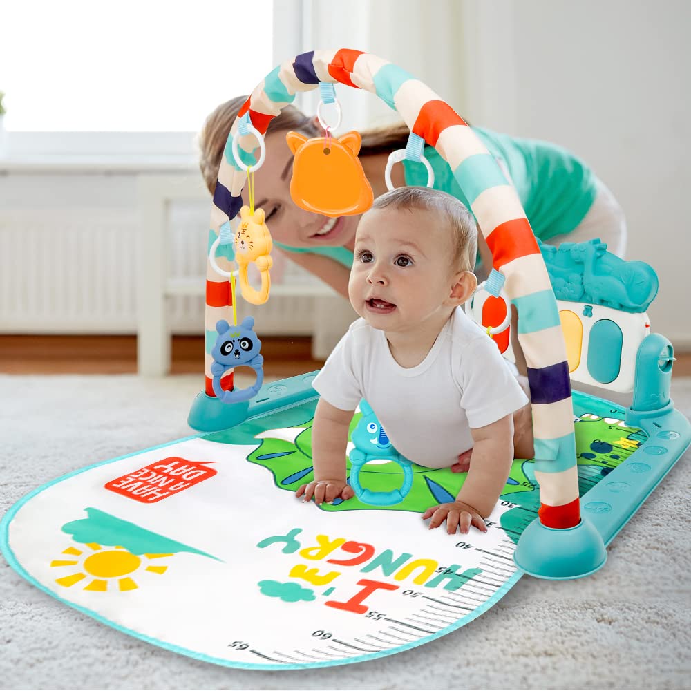 BOMPOW Baby Gym Mat with Music and Lights, Piano Gym, Early Development Activity Baby Play Mat Toy Gift for Babies Newborn