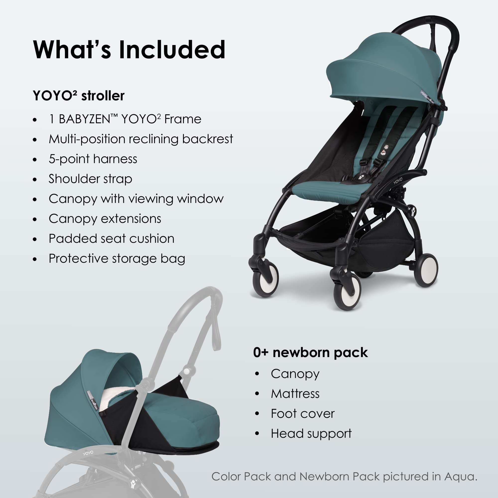 BABYZEN YOYO2 Stroller & 0+ Newborn Pack - Includes Black Frame, Grey 6+ Color Pack & Grey 0+ Newborn Pack - Suitable for Children Up to 48.5 Pounds