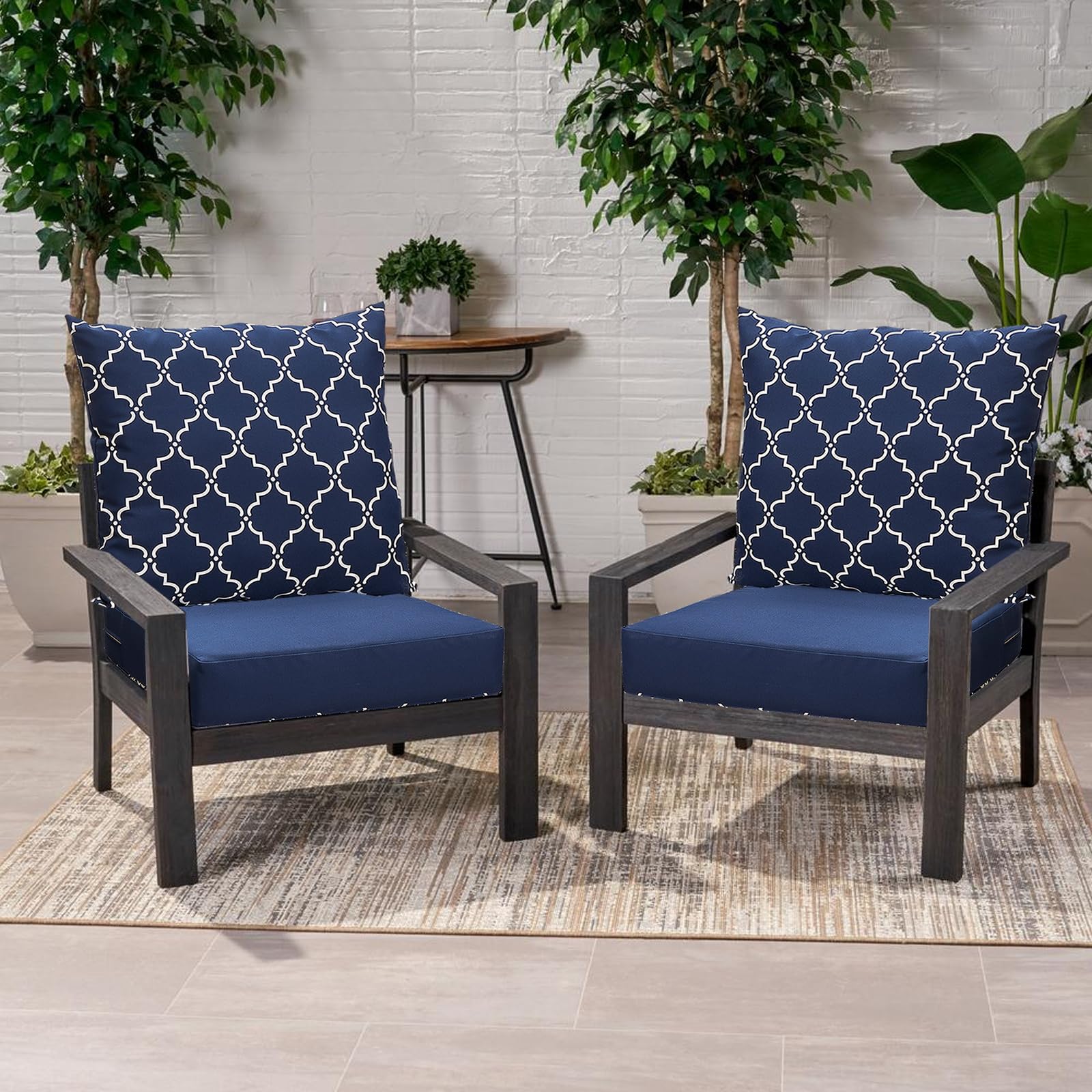 HonTop Outdoor Cushions Set for Patio Furniture, 24×24 Weatherproof Patio Deep Seating Wicker Chair Cushions Replacement, Dark Blue