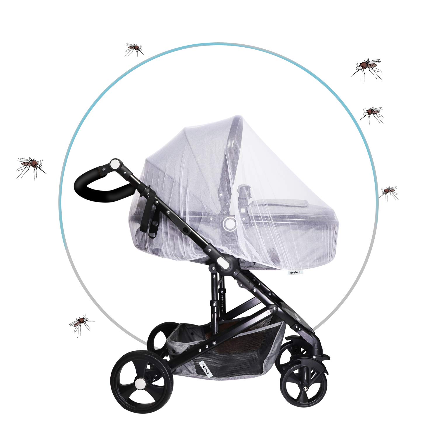 Baby Strollers Mosquito Net, SeeHee Bug Net Cover for Car Seats, Bassinets and Cradles, White