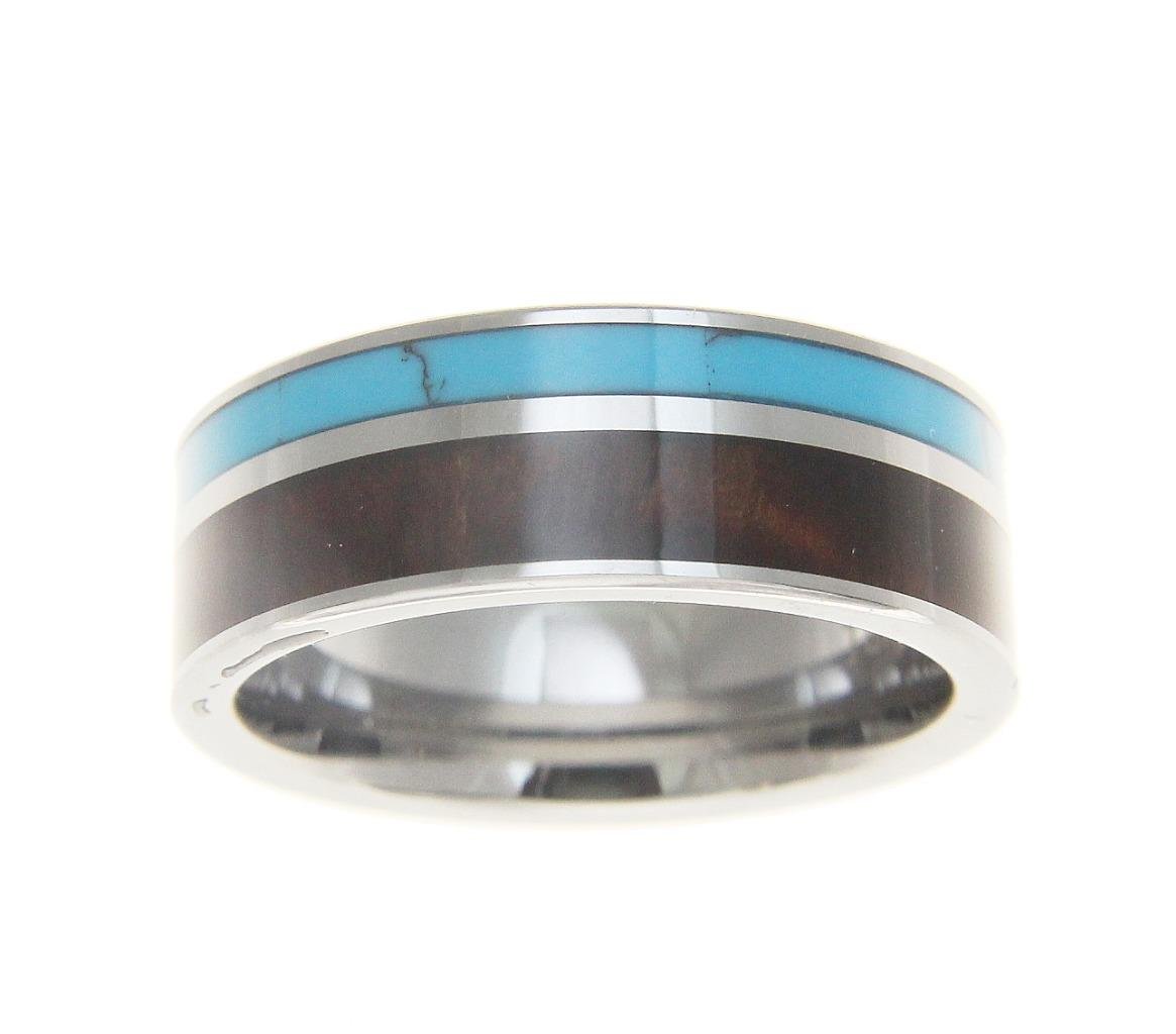 Arthur's Jewelry Tungsten 8mm wedding band ring turquoise Hawaiian koa wood comfort fit size 9