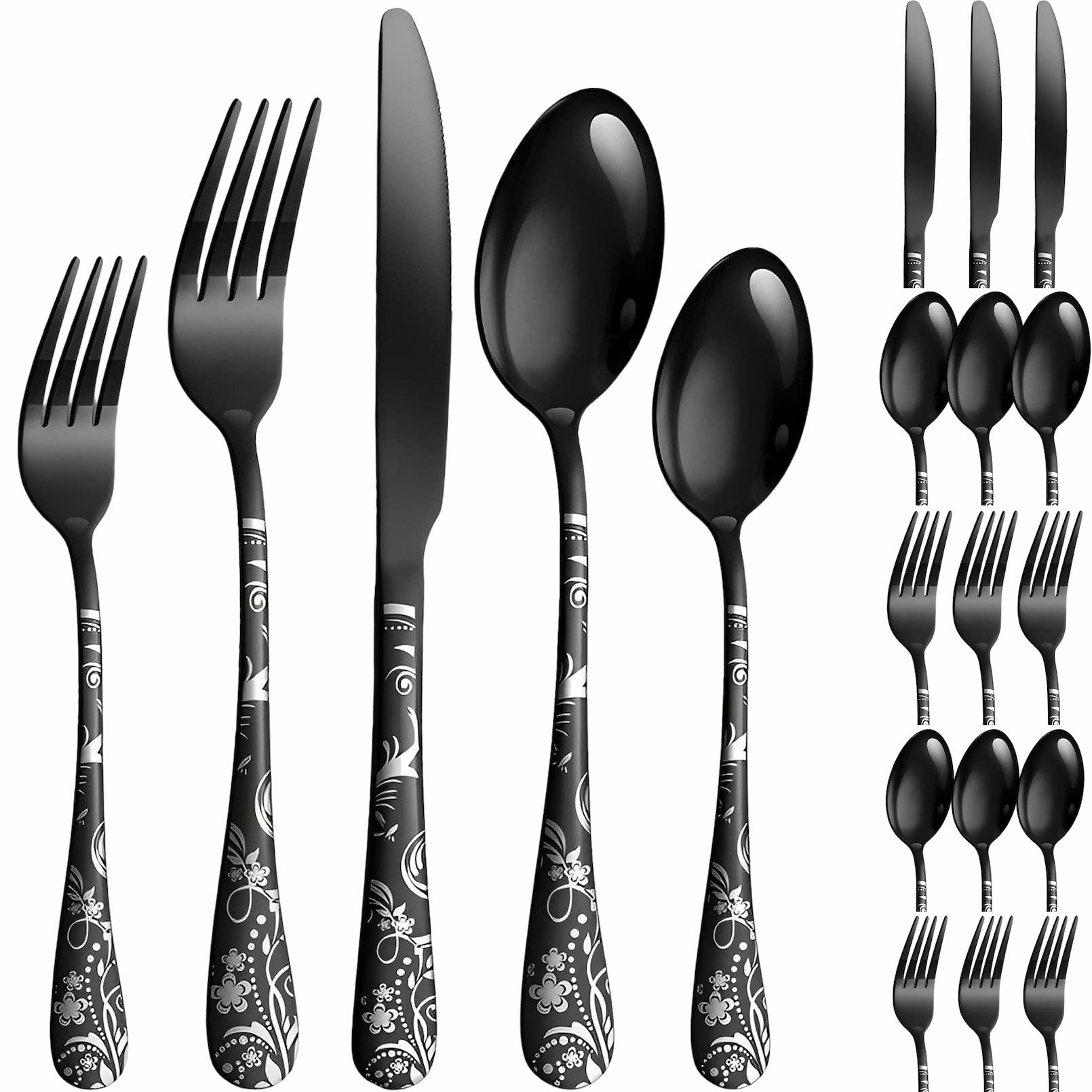 Vilihkc Unique floral pattern Silverware Set Mirror Polished Flatware Set Service for 4 Cutlery Set Stainless Steel Utensil Set for Kitchen Dishwasher Safe(20pcs)