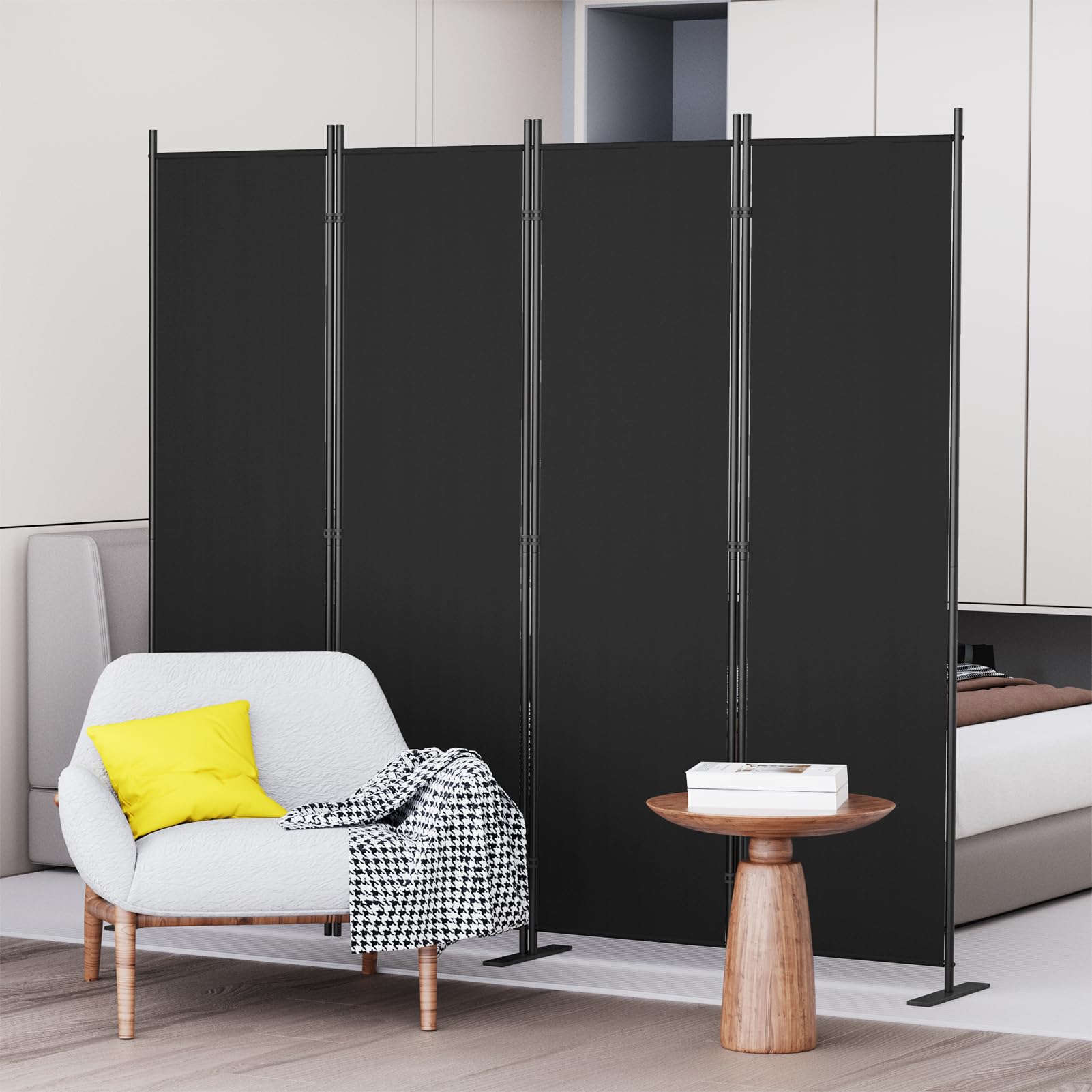 C-Hopetree 8 Panels Room Divider, 6 Ft Tall Indoor Folding Privacy Screen, Portable Partition Separator, Freestanding Separation Temporary Wall for Office, Bedroom, 160" W X 71" H, Black