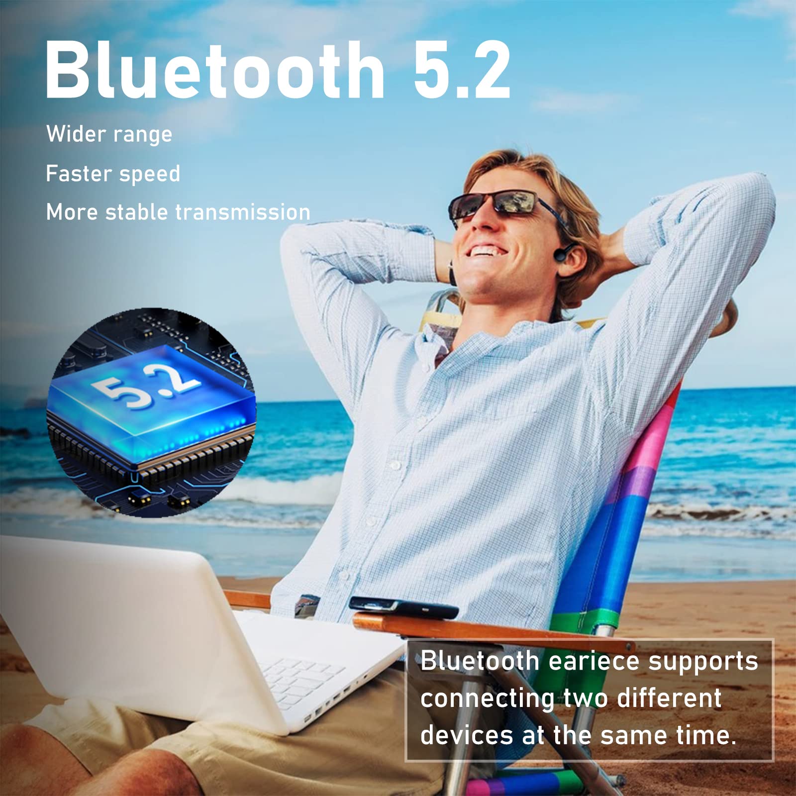 Bone conduction headphones bluetooth earpiece open ear headphones with microphone noise cancelling trucker bluetooth headset for cell phones hand-free IPX5 waterproof headset with 20-Hours usage