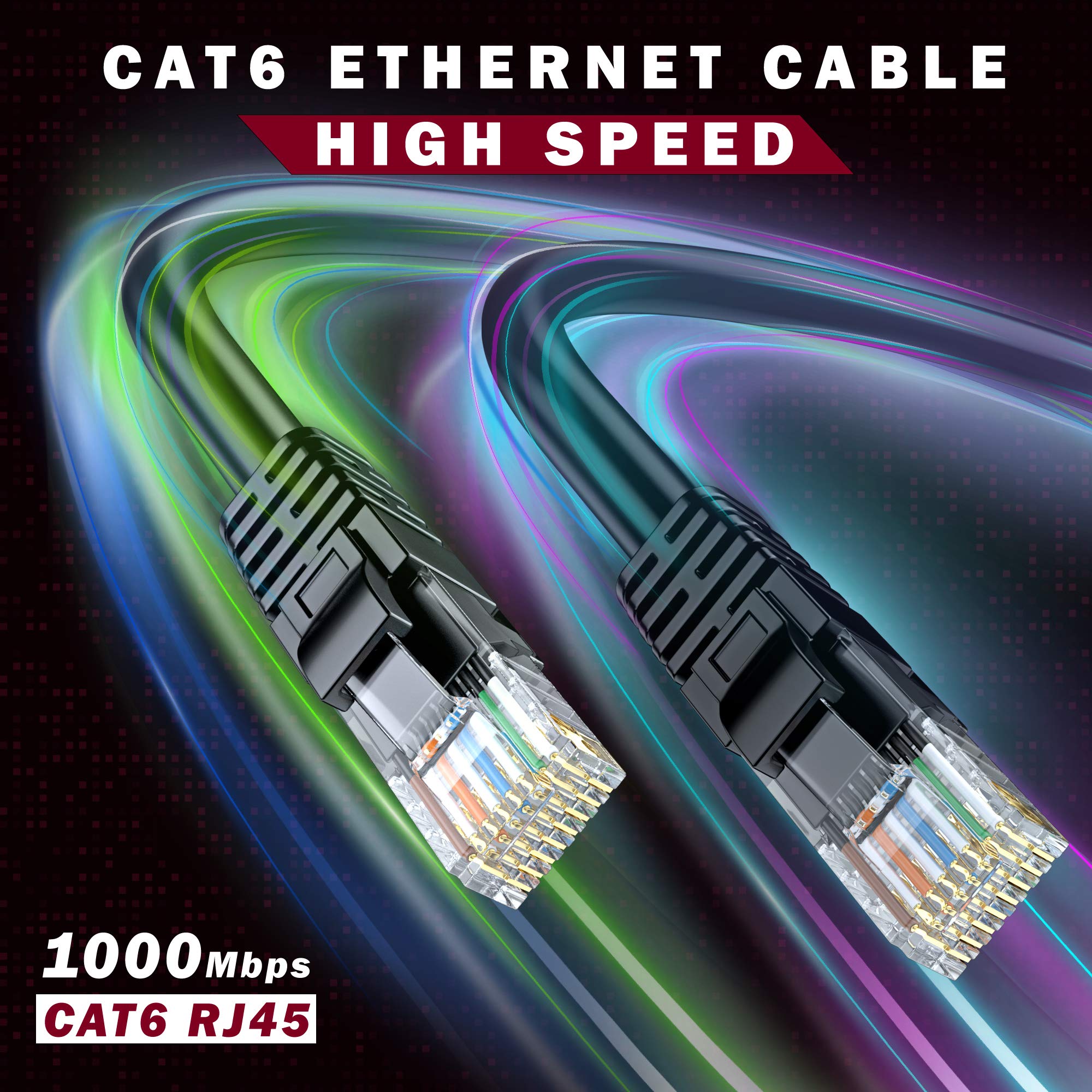 Maximm Cat 6 Ethernet Cable 6 Ft, 100% Pure Copper, Cat6 Cable (10 Pack) LAN Cable, Internet Cable, Patch Cable and Network Cable - UTP (Black) 6 Feet