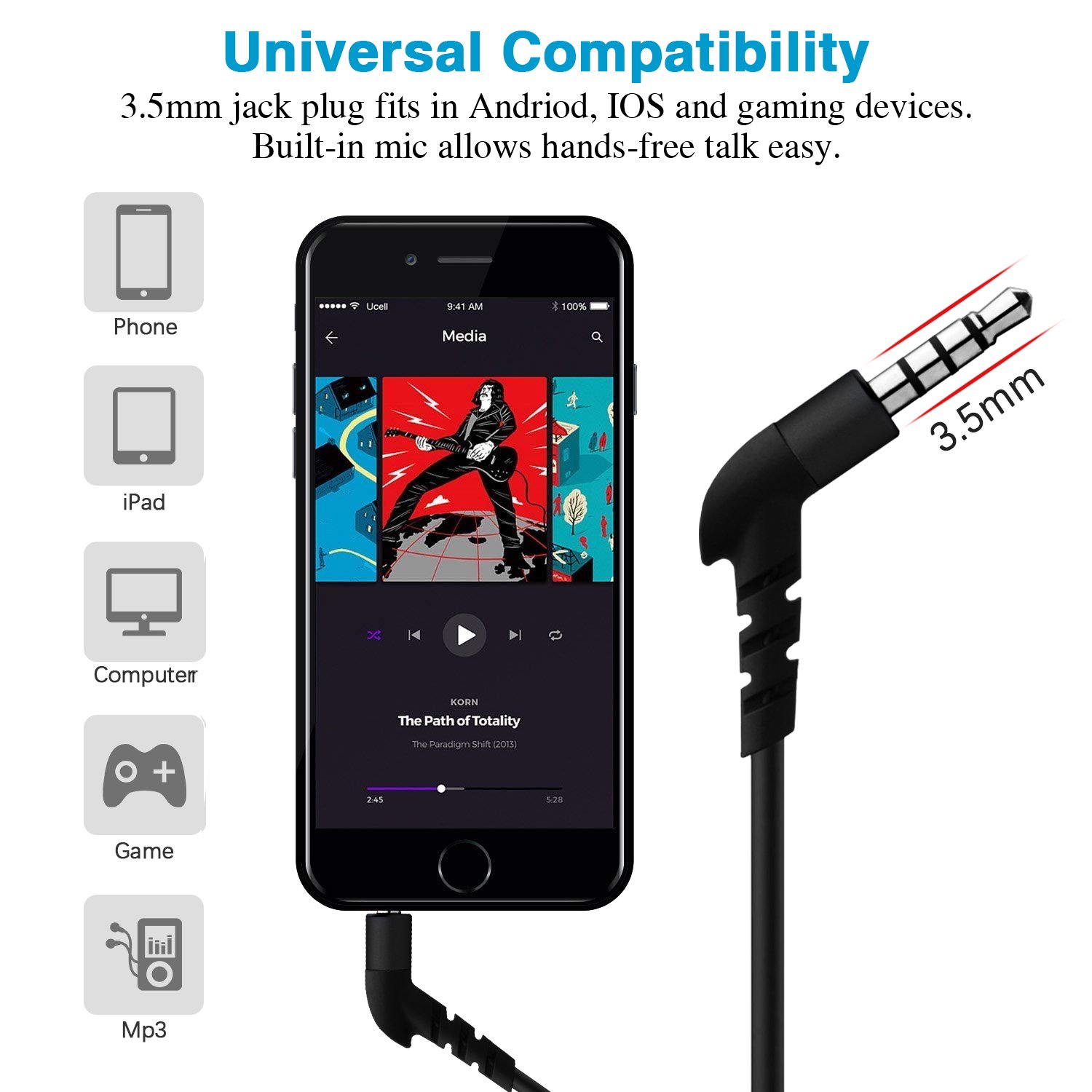 Aoslen Wired Earphones in Ear Headphones Noise Cancelling Earbuds Bass Stereo Sports Headsets with Microphone & Button Control & Volume Control for iPhone Android Etc - Black