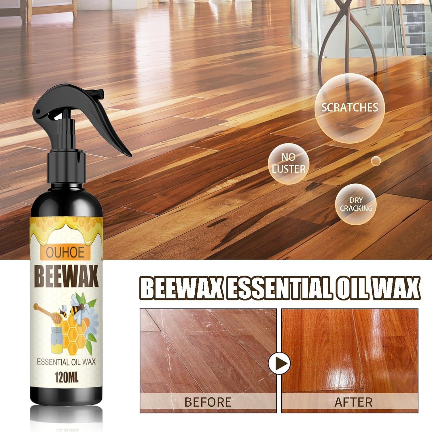LINGXIN 2PACK Beeswax Spray Furniture Polish, Natural Micro-Molecularized Beeswax Spray, Ouhoe Beeswax Spray, The Original Beeswax Spray